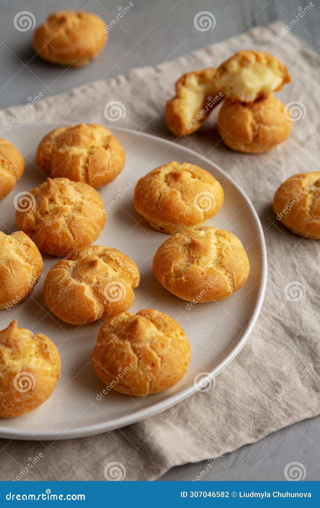 Homemade Mini Cream Puffs on a Plate, Side View Stock Photo - Image of ...