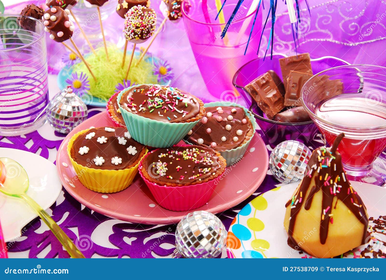 Homemade Muffins on Birthday Party Table Stock Image - Image of bake ...