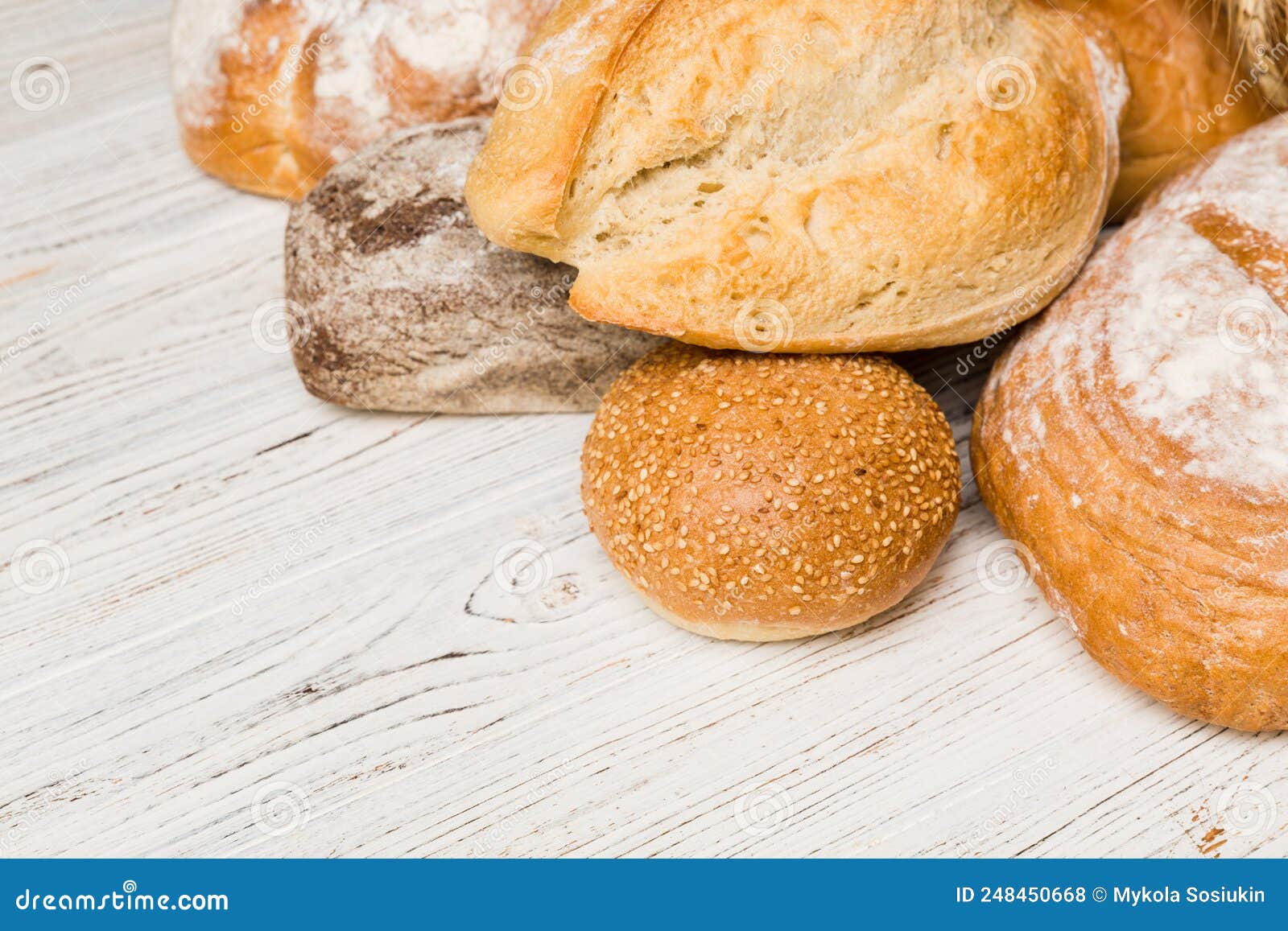 Homemade Natural Breads. Different Kinds of Fresh Bread As Background ...