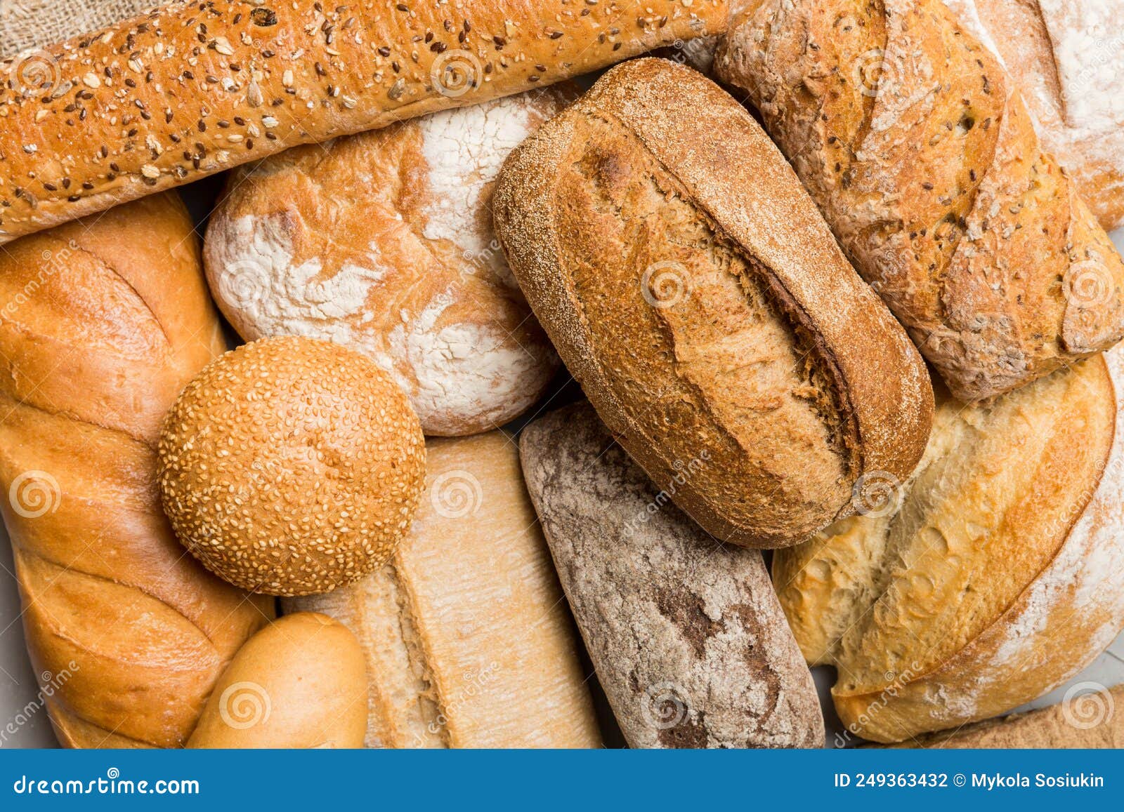 Homemade Natural Breads. Different Kinds of Fresh Bread As Background ...