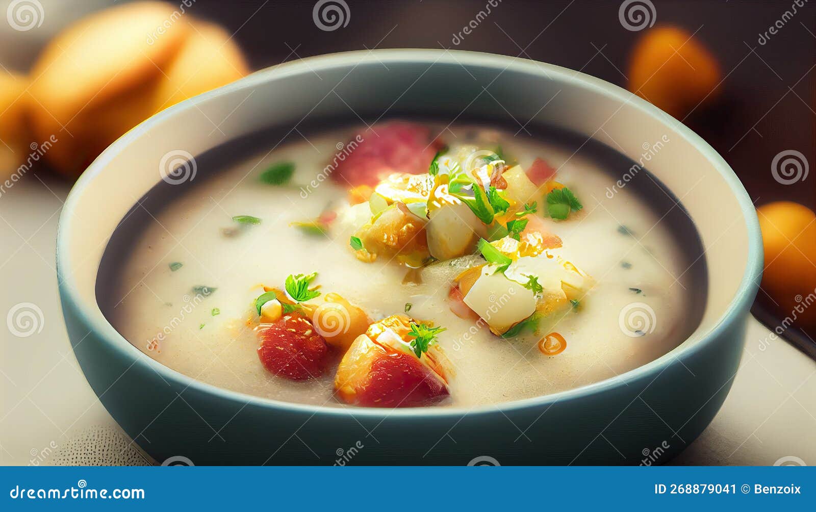 Homemade New England Chowder with Crackers. Generative AI Stock Image ...