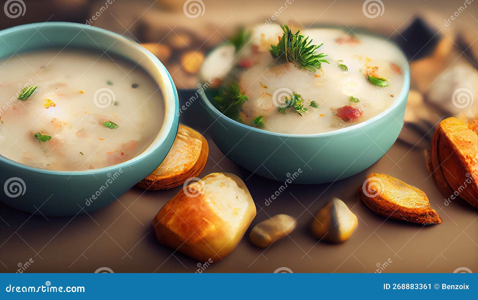 Homemade New England Chowder with Crackers. Generative AI Stock ...