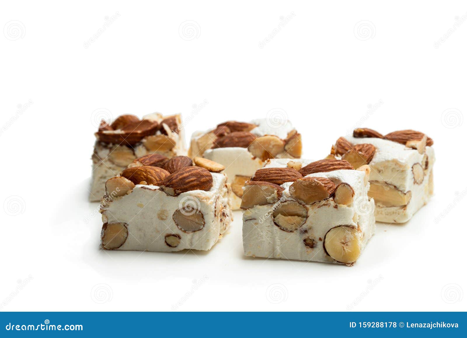 Homemade Nougat Bar with Almonds Isolated on White Stock Photo - Image ...