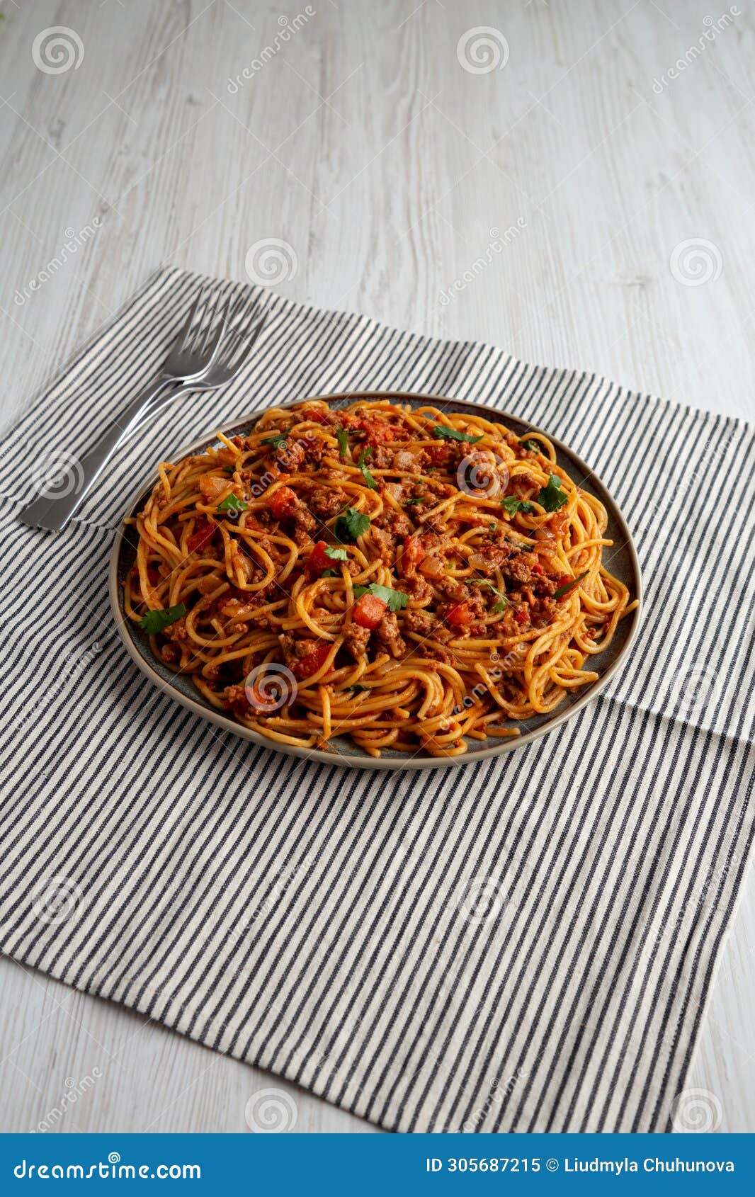 Homemade One-Pot Taco Spaghetti on a Plate, Side View Stock Image ...