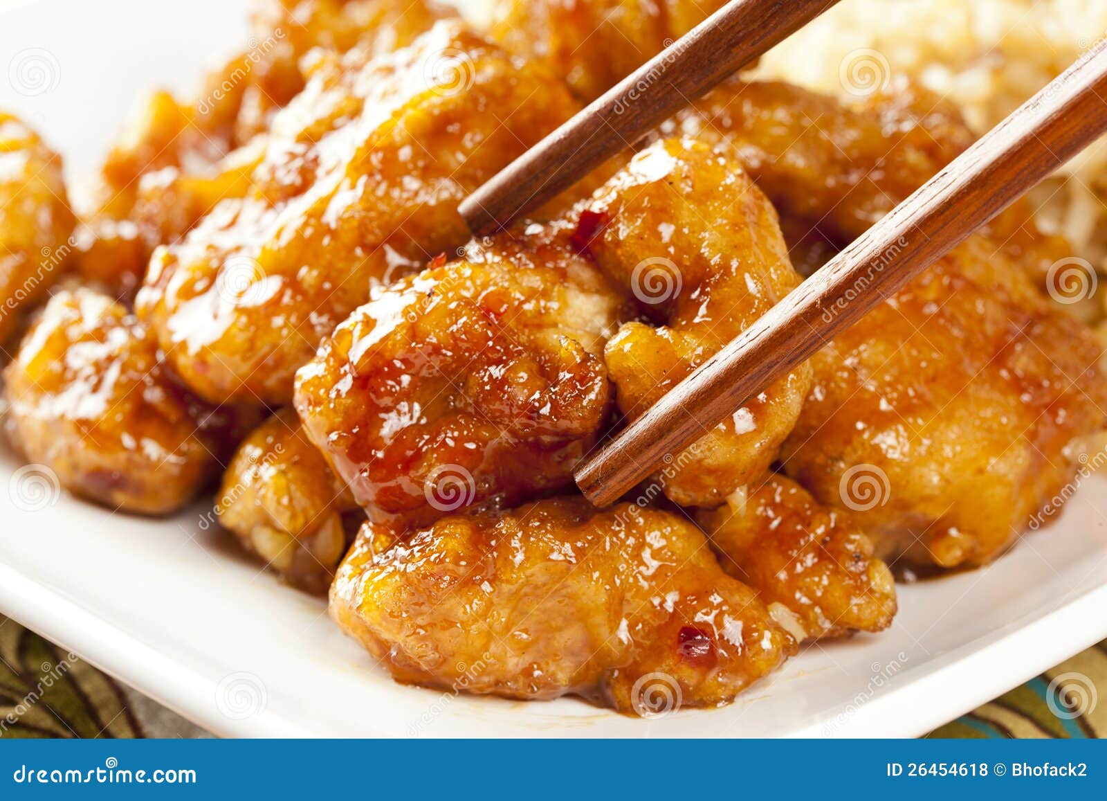 Orange Chicken Spicy Sweet And Sour With Fried Eggs Rice In A Plate ...