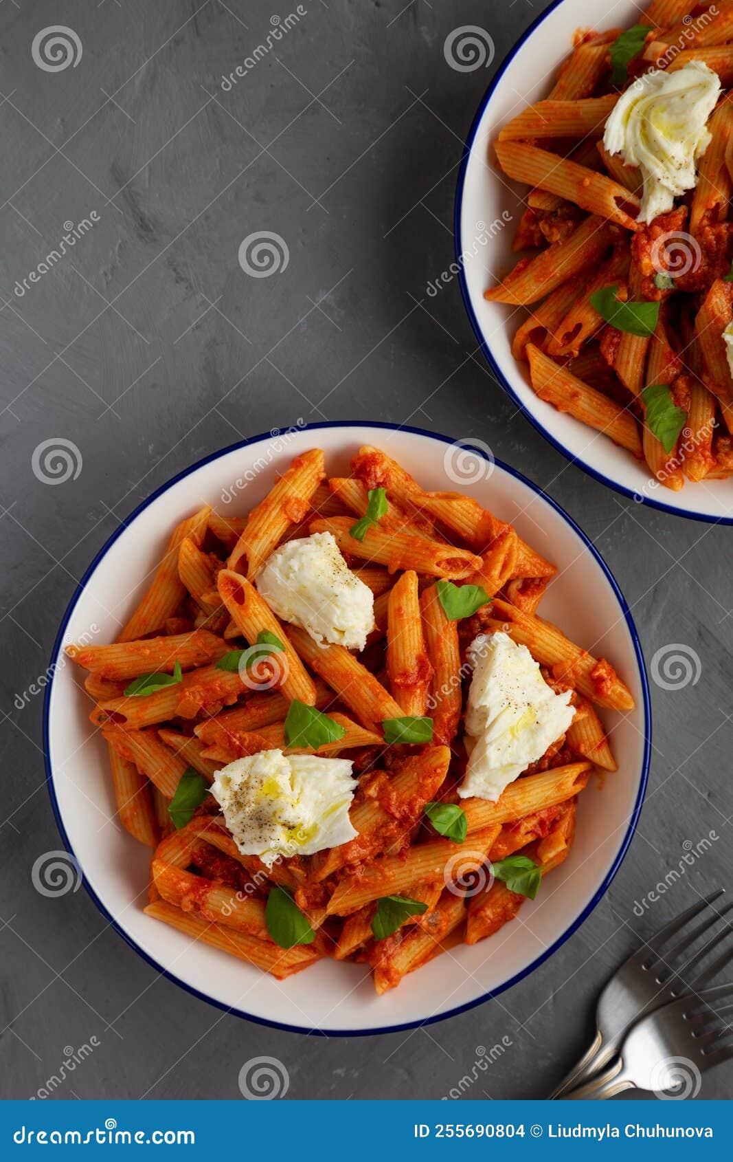 Homemade Penne Alla Vodka with Bacon, Cheese and Basil Stock Photo ...