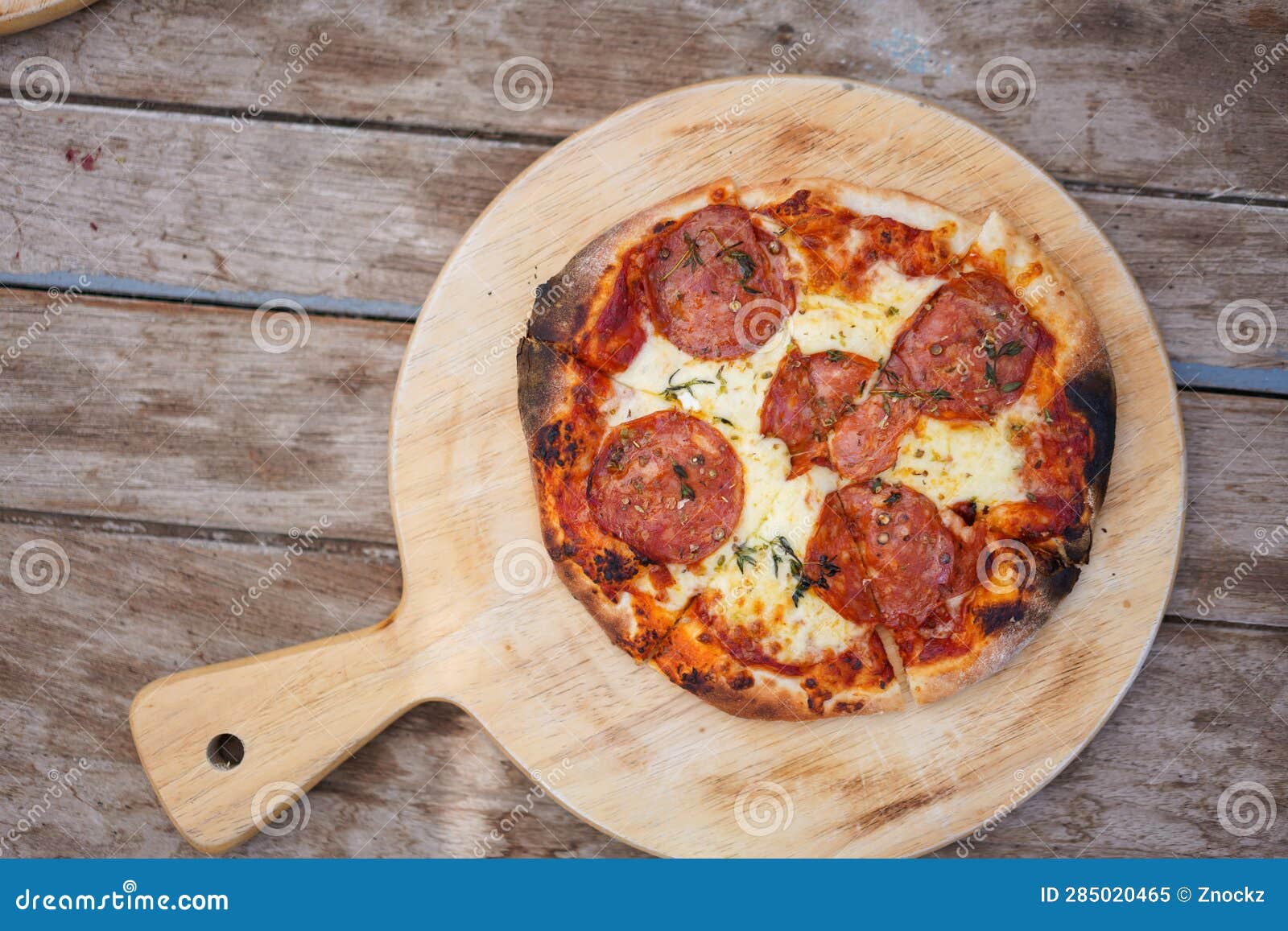 Homemade Pepperoni Pizza on Wood Background Stock Image - Image of ...