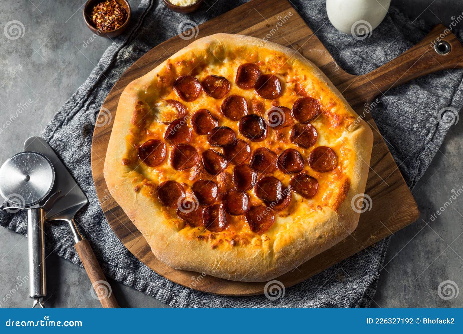 Homemade Pepperoni Stuffed Crust Pizza Stock Photo - Image of ...