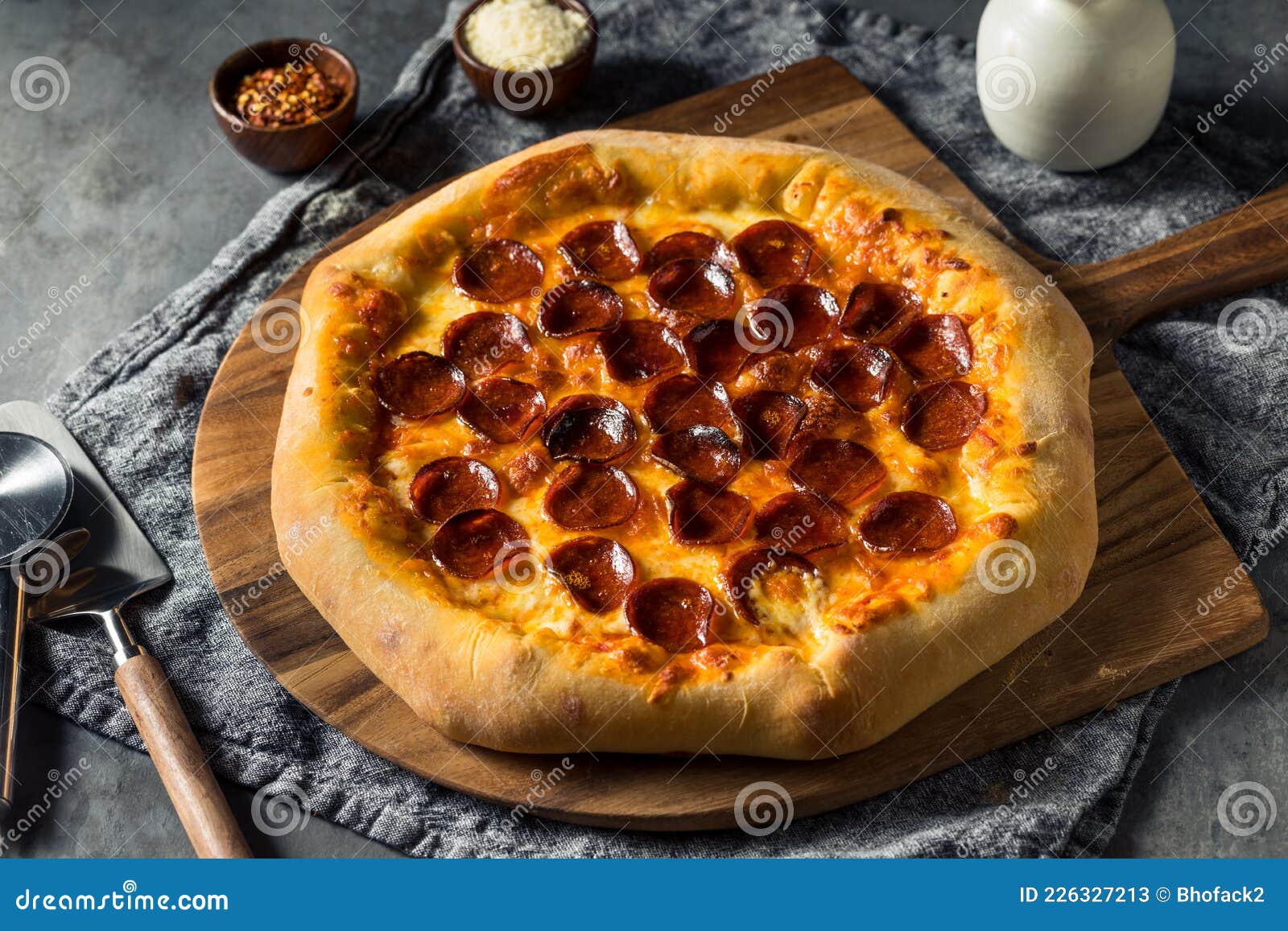 Homemade Pepperoni Stuffed Crust Pizza Stock Image - Image of sauce ...