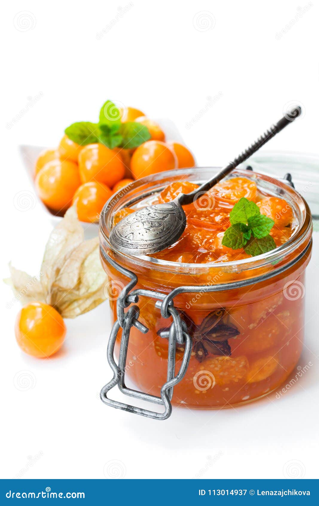Homemade Physalis Jam in Jar Isolated on White Stock Image - Image of ...