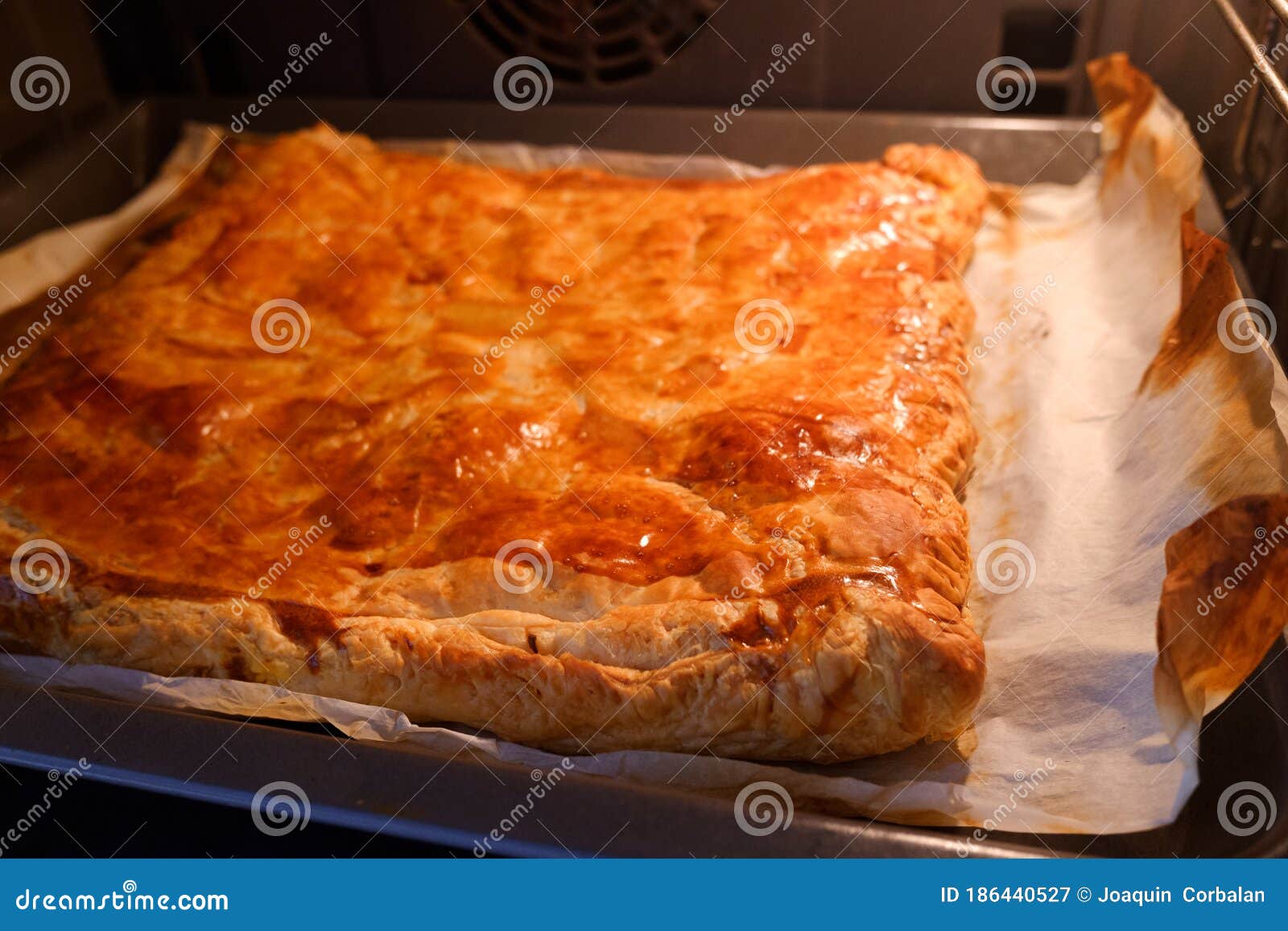 Homemade Pie Cooking Inside an Oven with Puff Pastry Stock Image ...