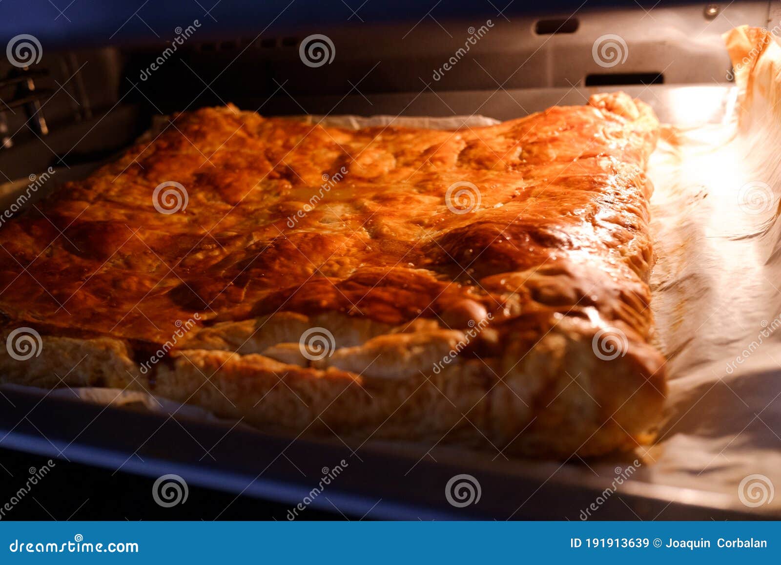 Homemade Pie Cooking Inside an Oven with Puff Pastry Stock Image ...