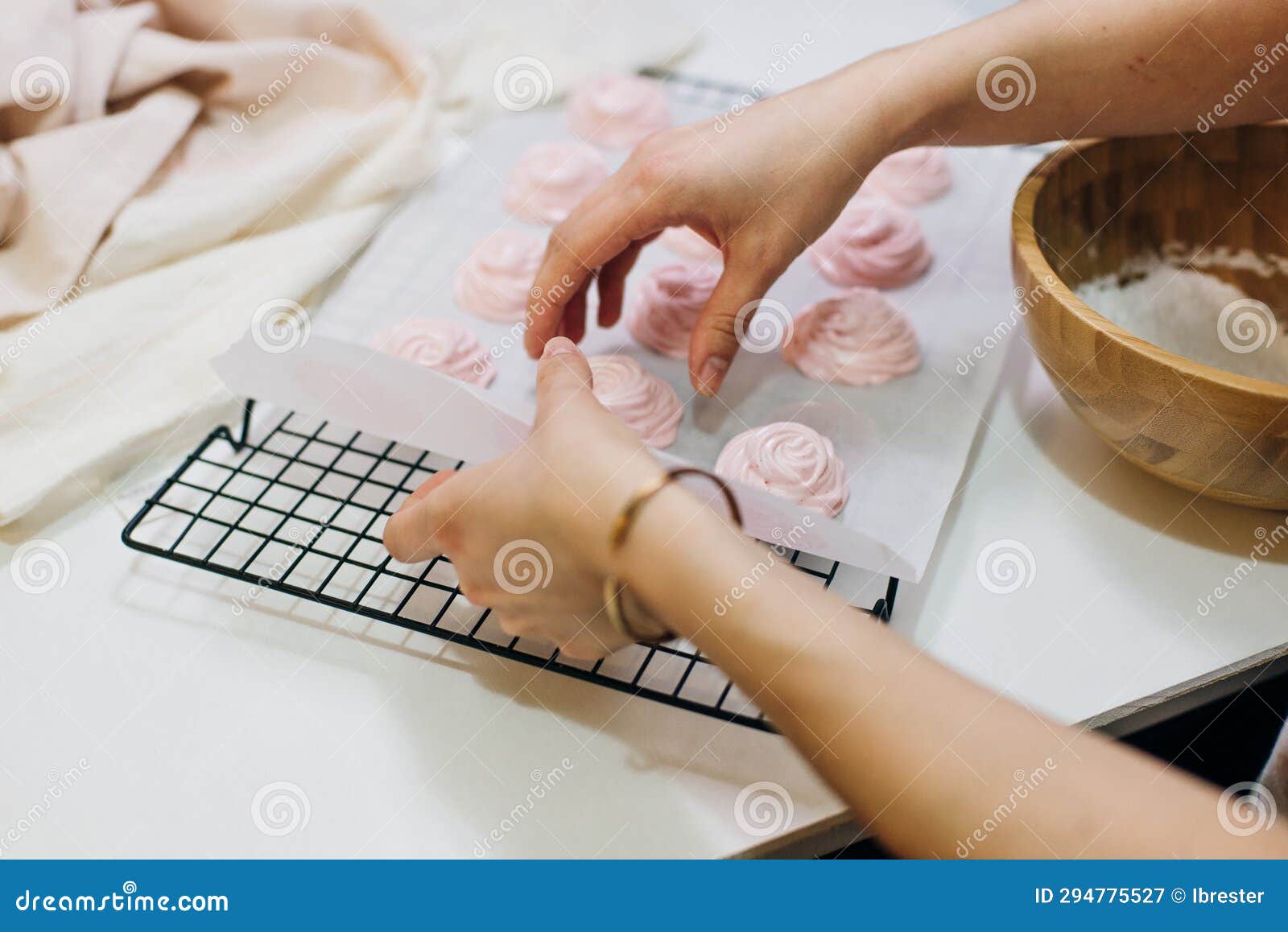 Homemade Pink Marshmallows on Baking Paper Background on the Kitchen ...