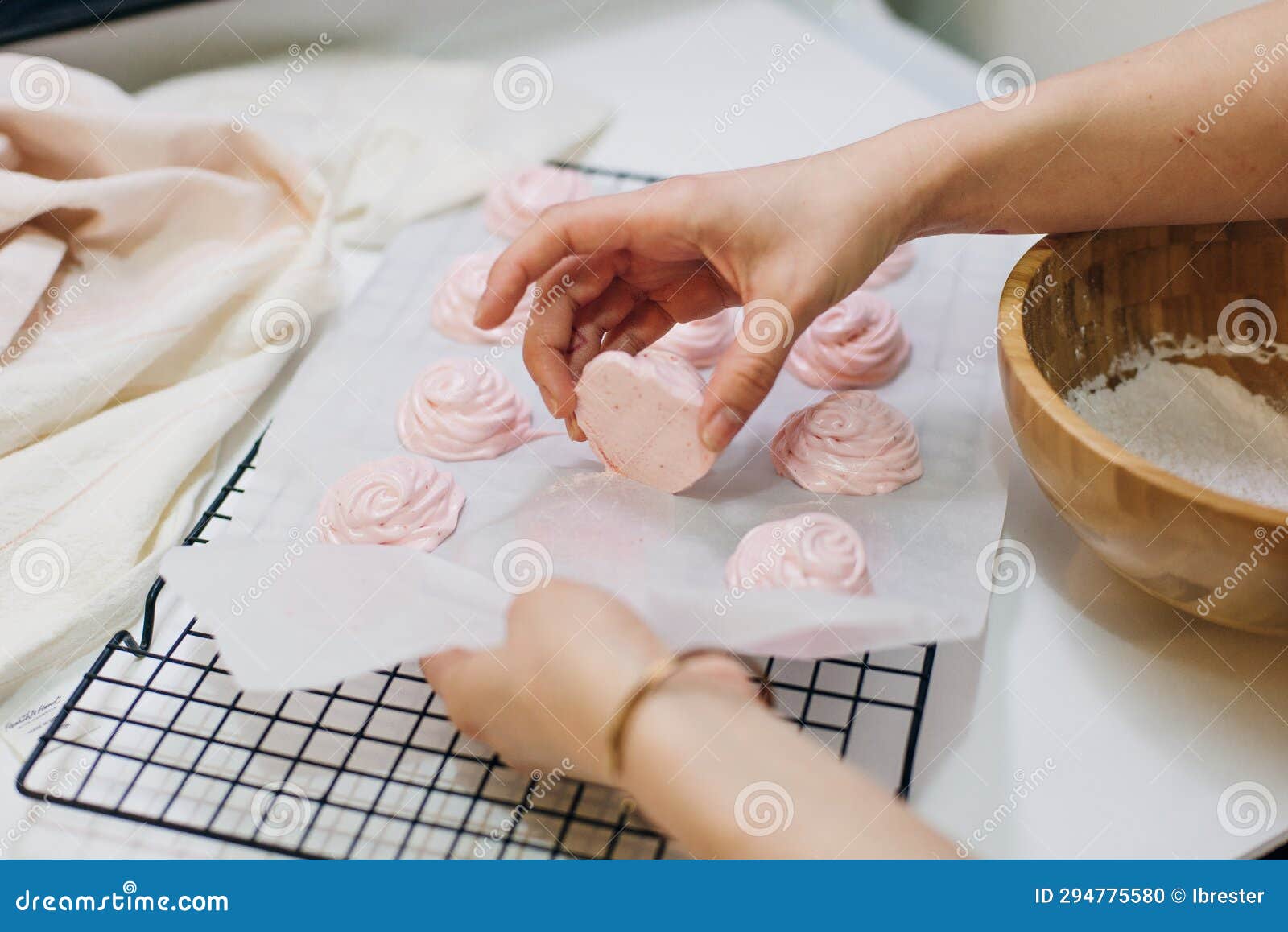 Homemade Pink Marshmallows on Baking Paper Background on the Kitchen ...