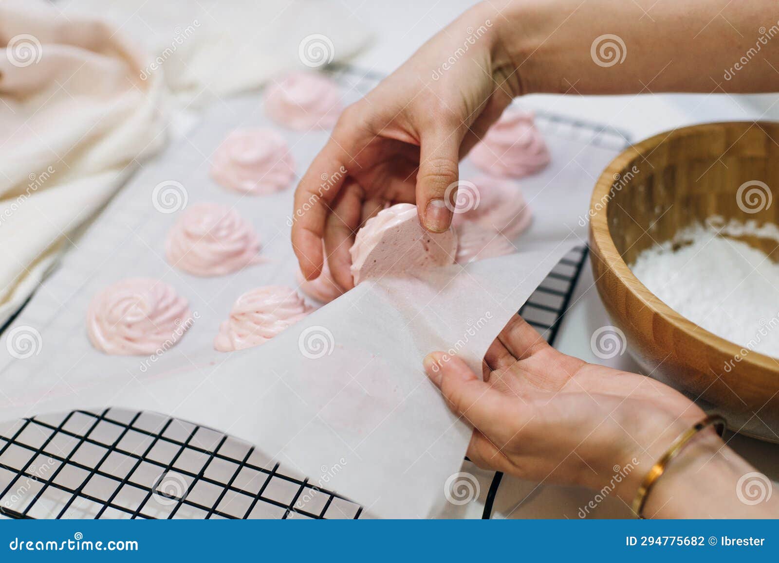 Homemade Pink Marshmallows on Baking Paper Background on the Kitchen ...