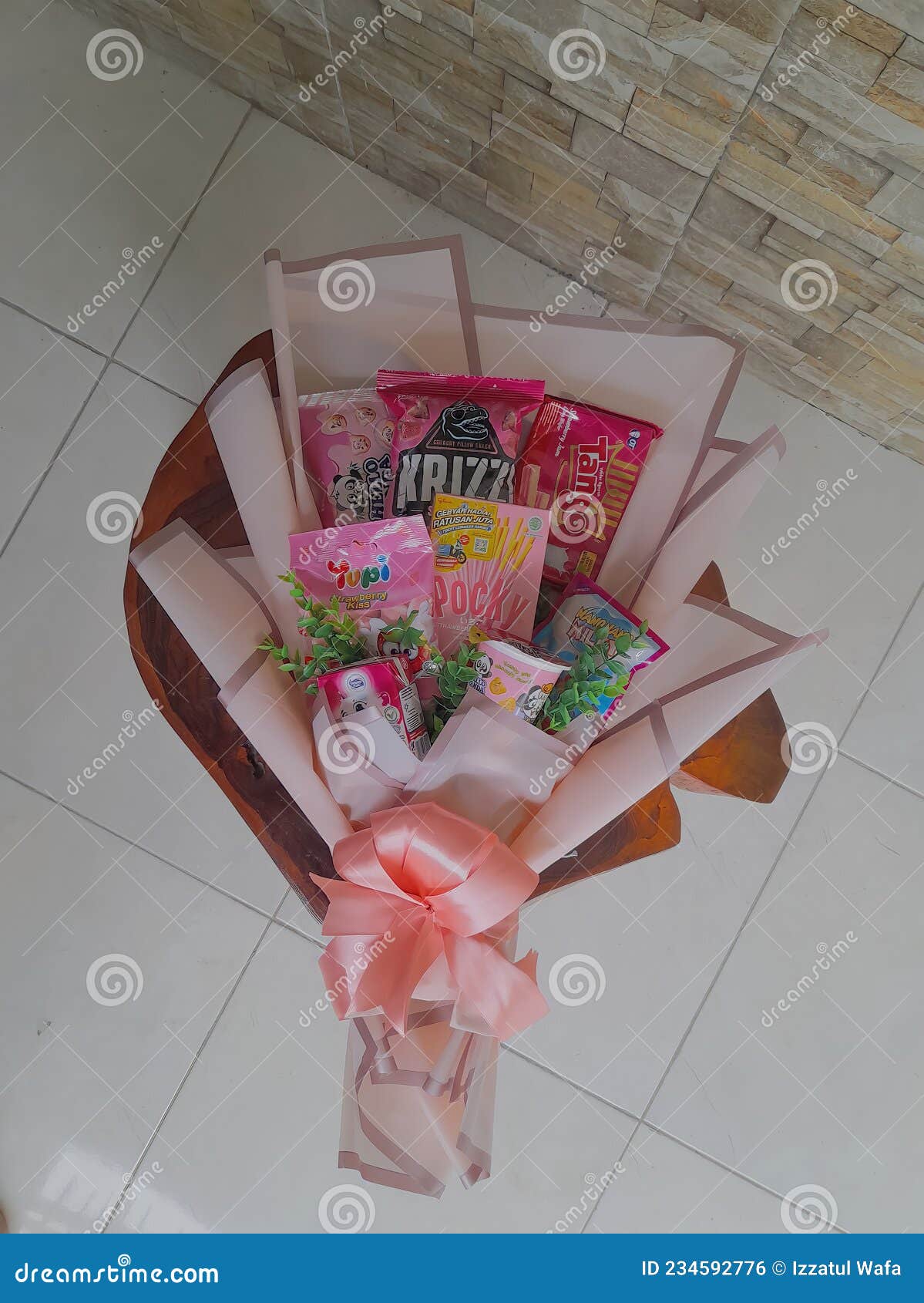 A Homemade Pink Snack Bouquet Editorial Photo - Image of flower, petal ...