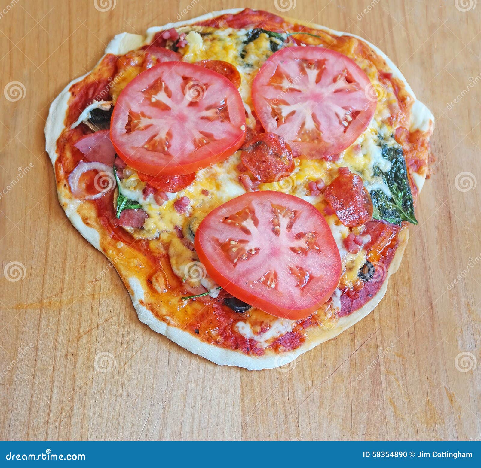 Homemade Pizza stock photo. Image of food, meat, cheese - 58354890