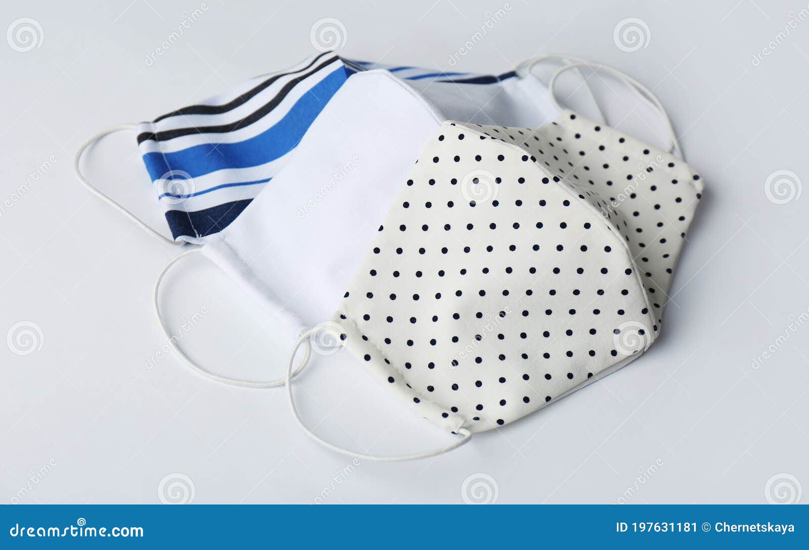 Homemade Protective Face Masks on White Background Stock Image - Image ...