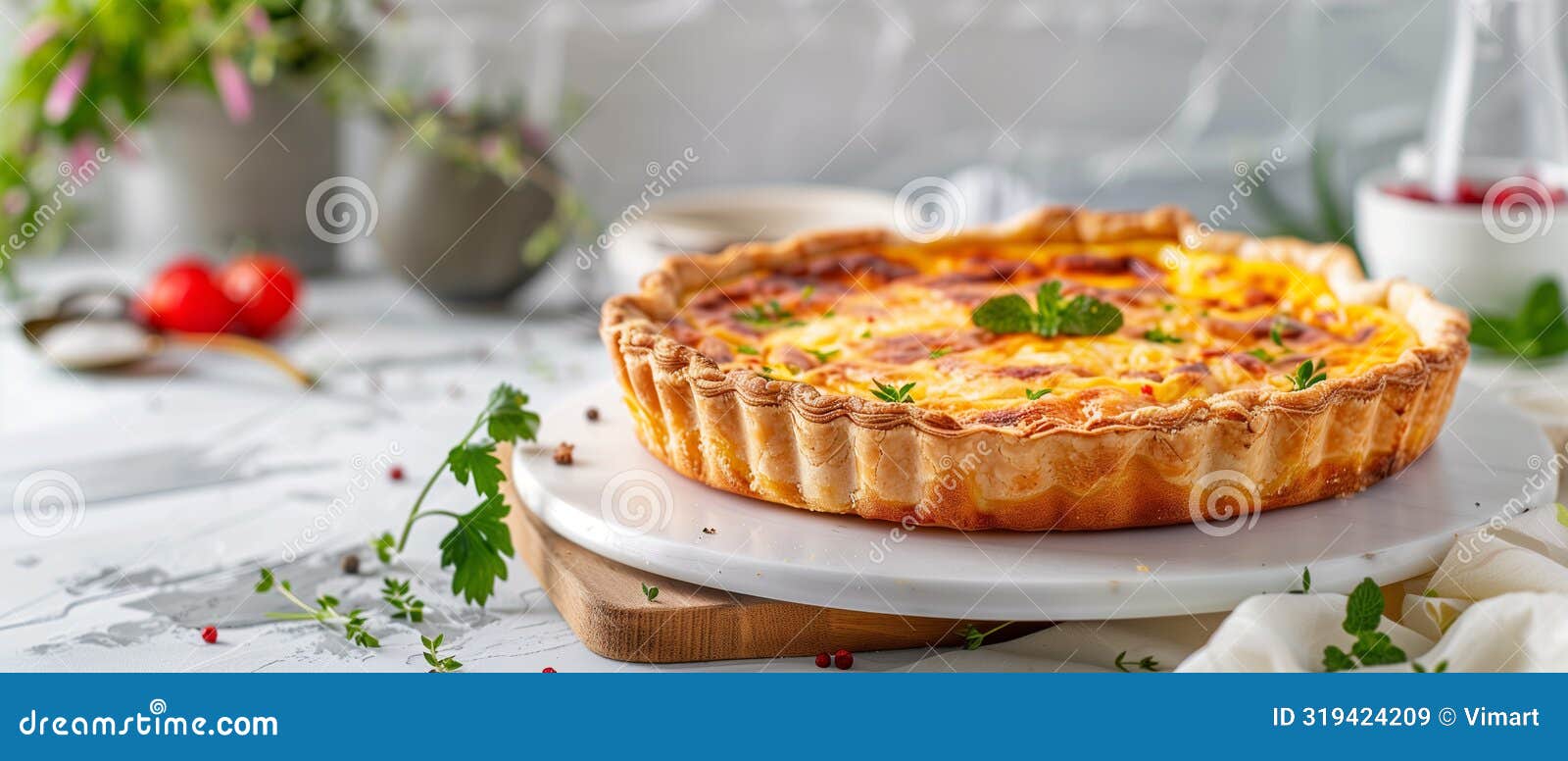 Quiche Lorraine Vintage Drawing. French Tart With Cream, Eggs, And ...