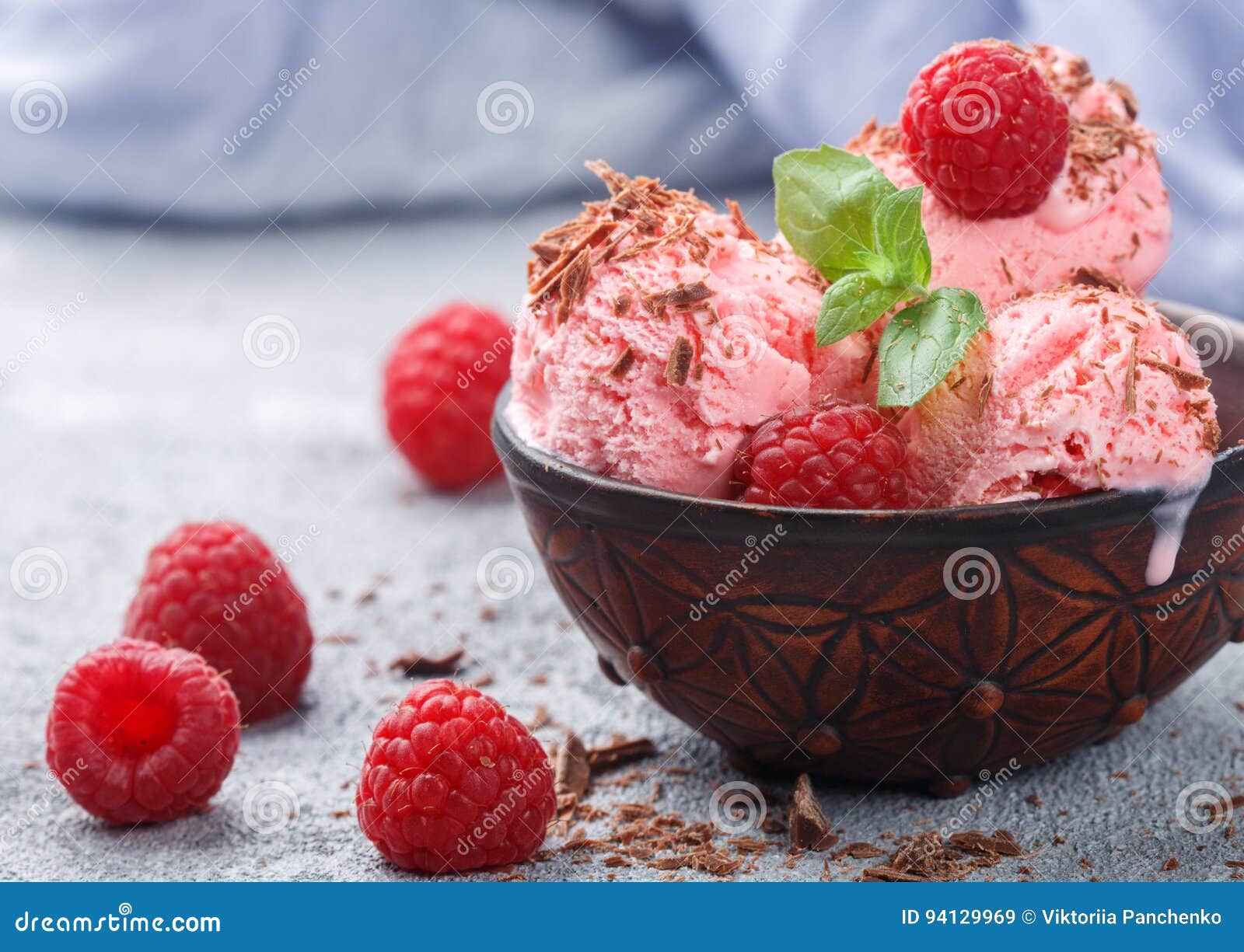 Homemade Raspberry Ice Cream with Chocolate and Mint Stock Image ...
