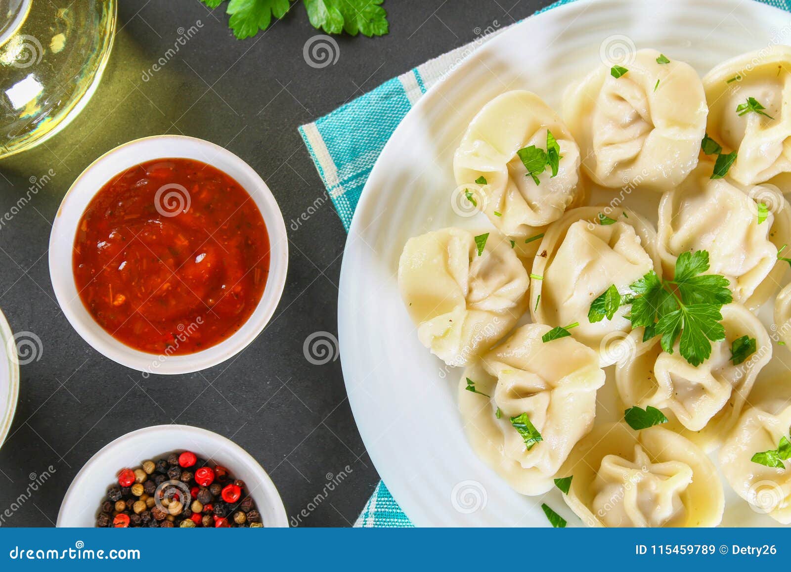 Homemade Ready Dumplings on a Gray Concrete Table. Stock Image - Image ...