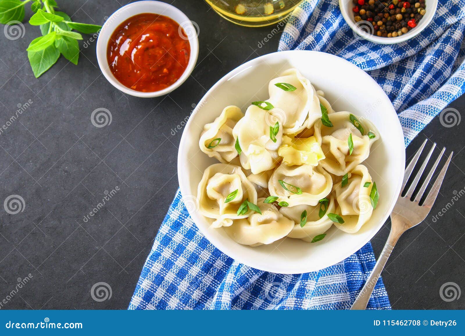Homemade Ready Dumplings on a Gray Concrete Table. Stock Photo - Image ...