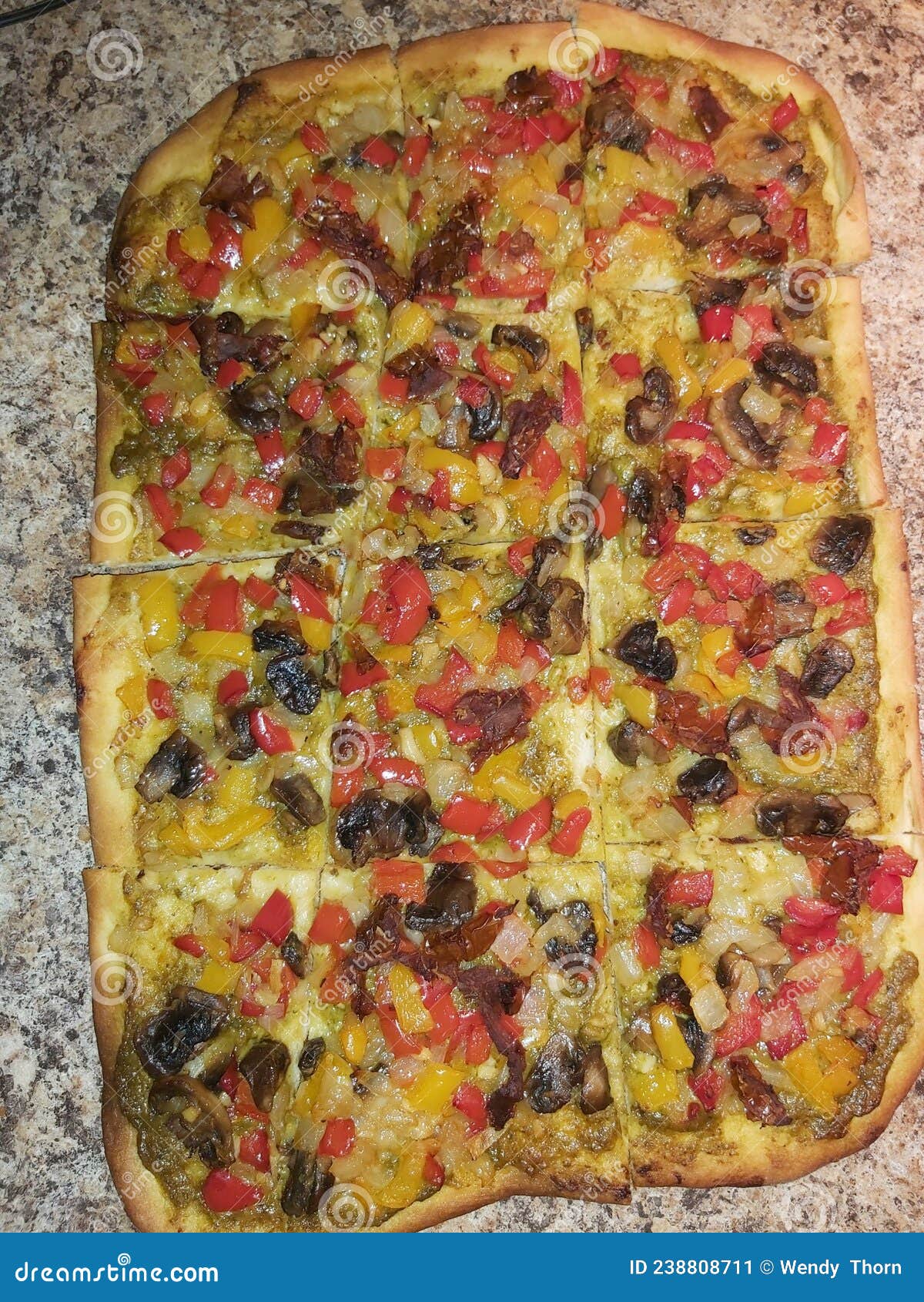 Homemade Rectangular Pizza with Toppings Stock Image - Image of curry ...