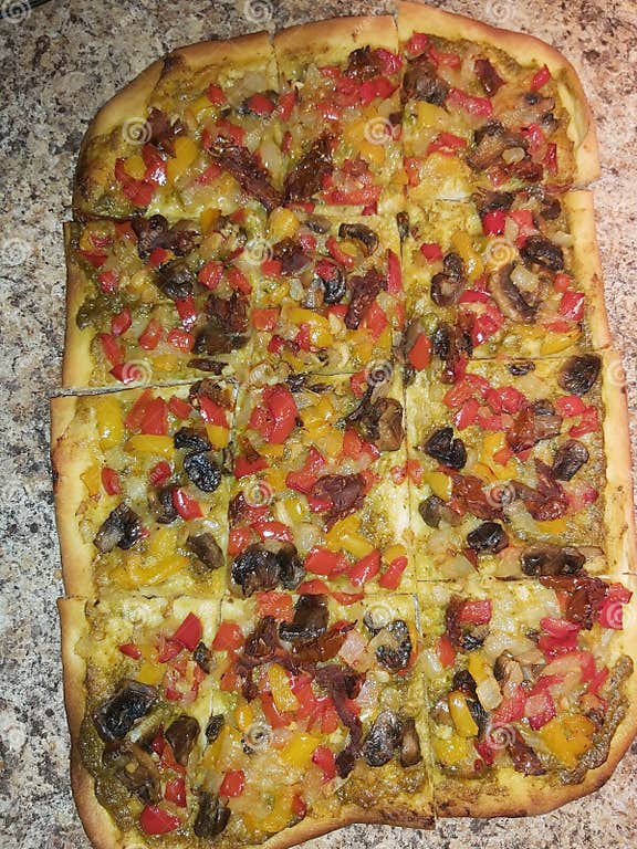 Homemade Rectangular Pizza with Toppings Stock Image - Image of curry ...