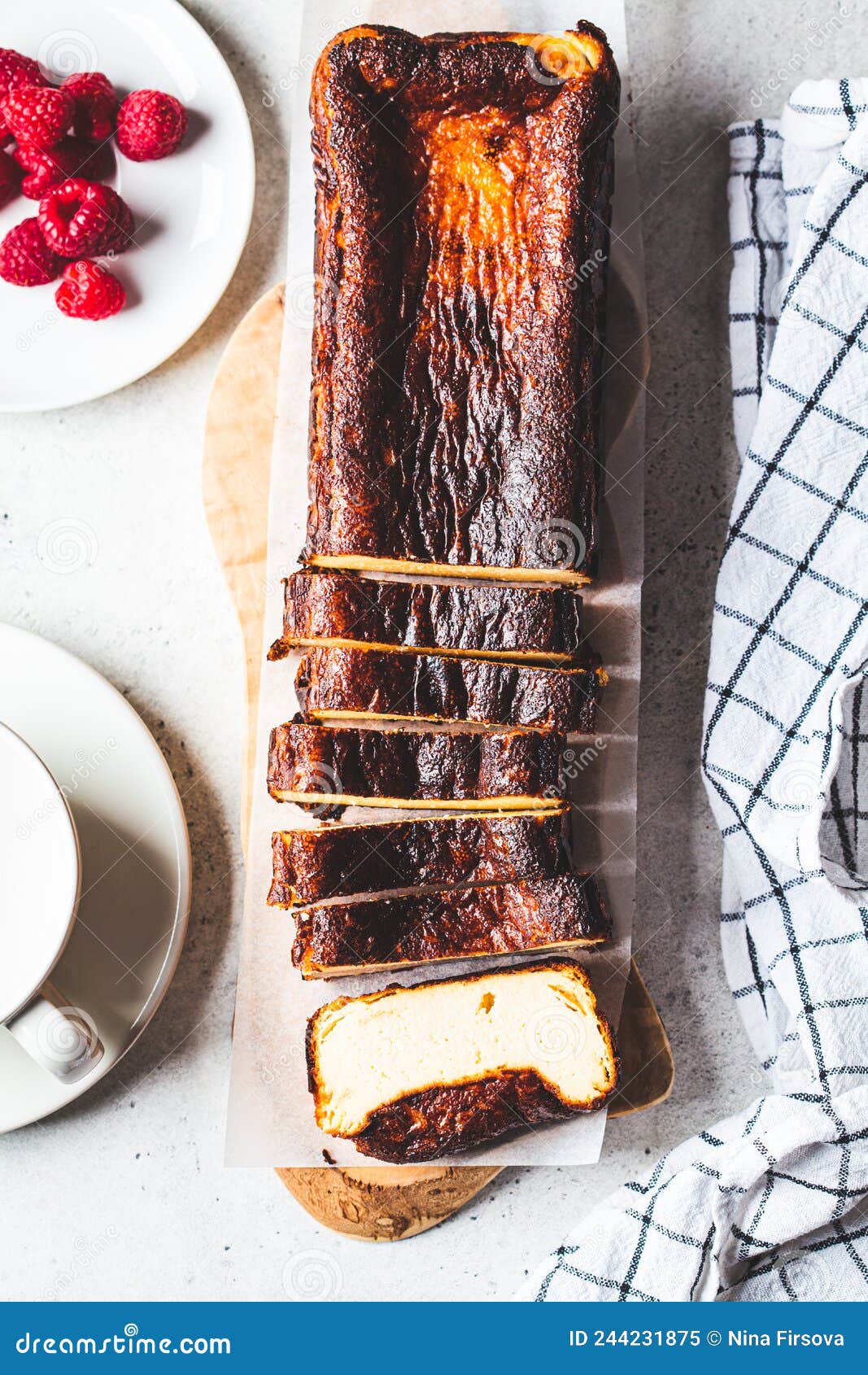 Homemade Rectangular San Sebastian Burnt Cheesecake for Breakfast Stock ...
