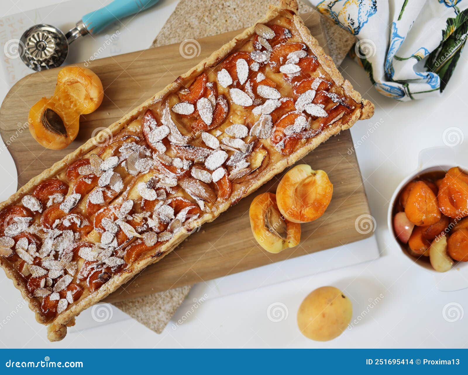 Homemade Rectangular Shortbread Pie with Apricots and Peaches Stock ...