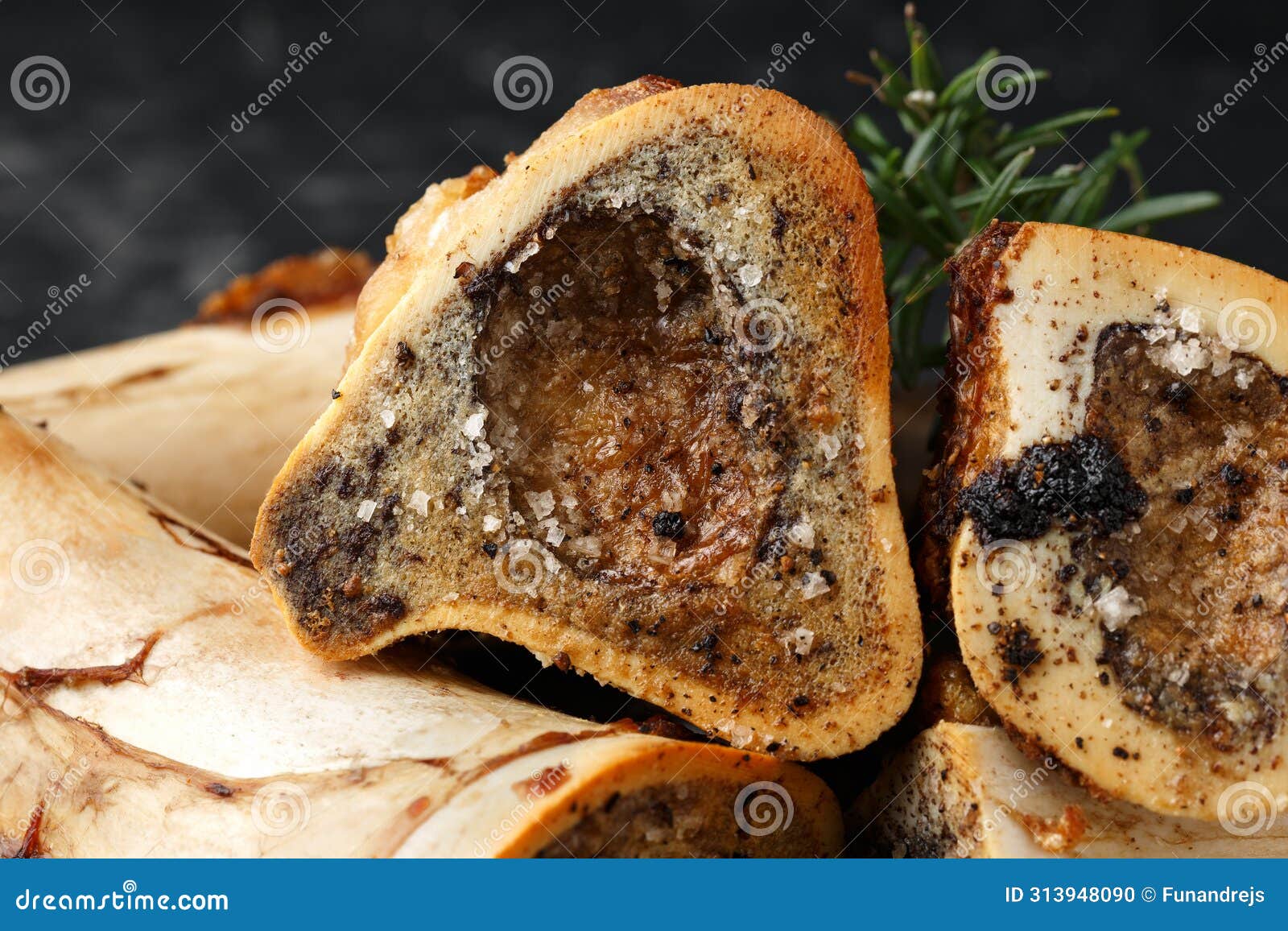 Homemade Roasted Beef Bone Marrow with Rosemary and Toast Stock Photo ...