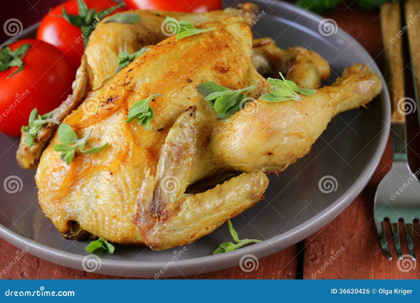 Homemade Roasted Chicken with Herbs Stock Photo - Image of closeup ...