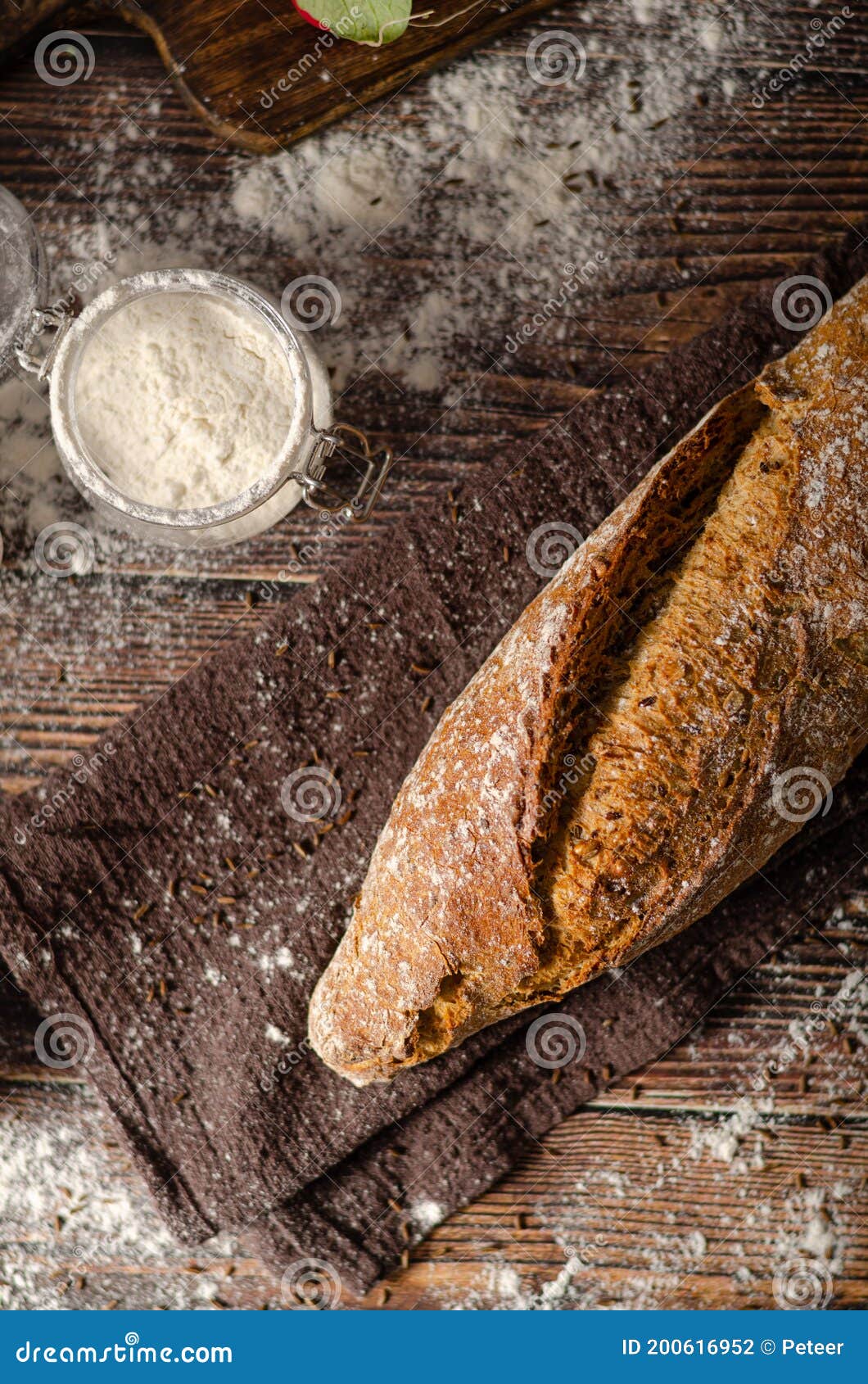 Homemade rustic baguette stock photo. Image of grain - 200616952