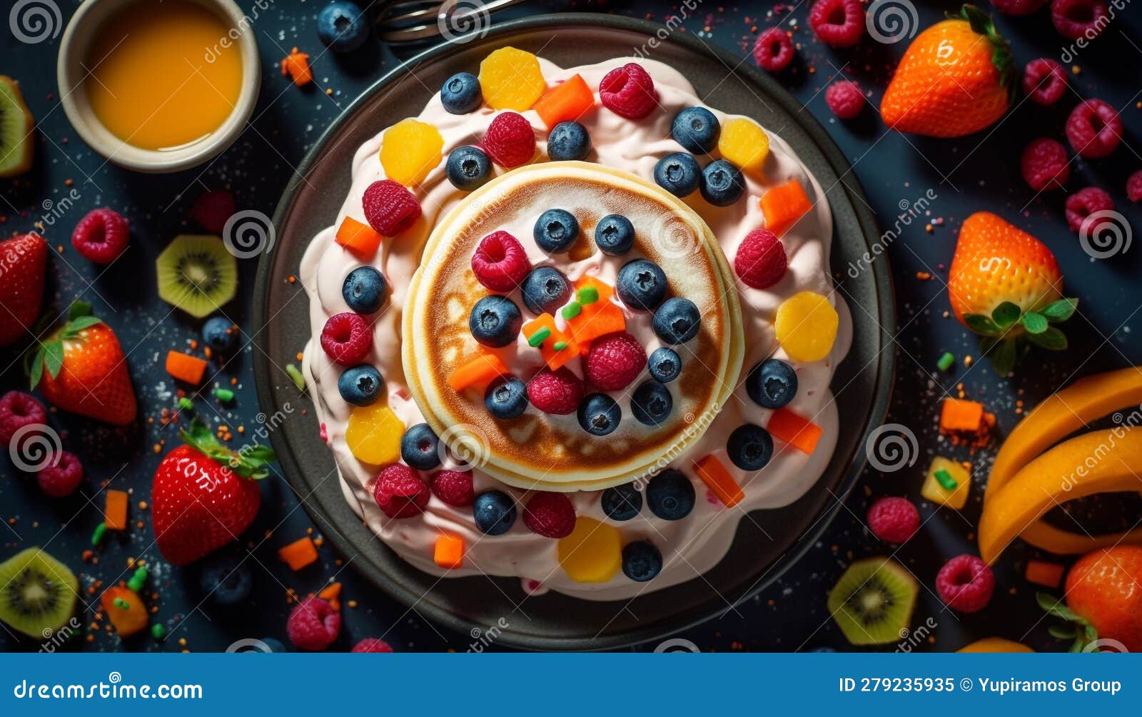 A Homemade Rustic Blini Stack with Fresh Berry Indulgence Generated by ...