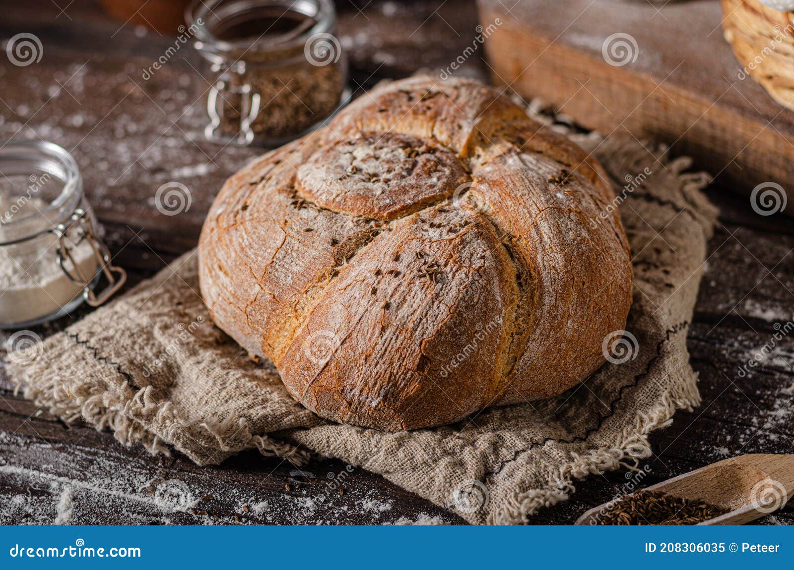 Homemade rustic bread stock image. Image of crust, board - 208306035