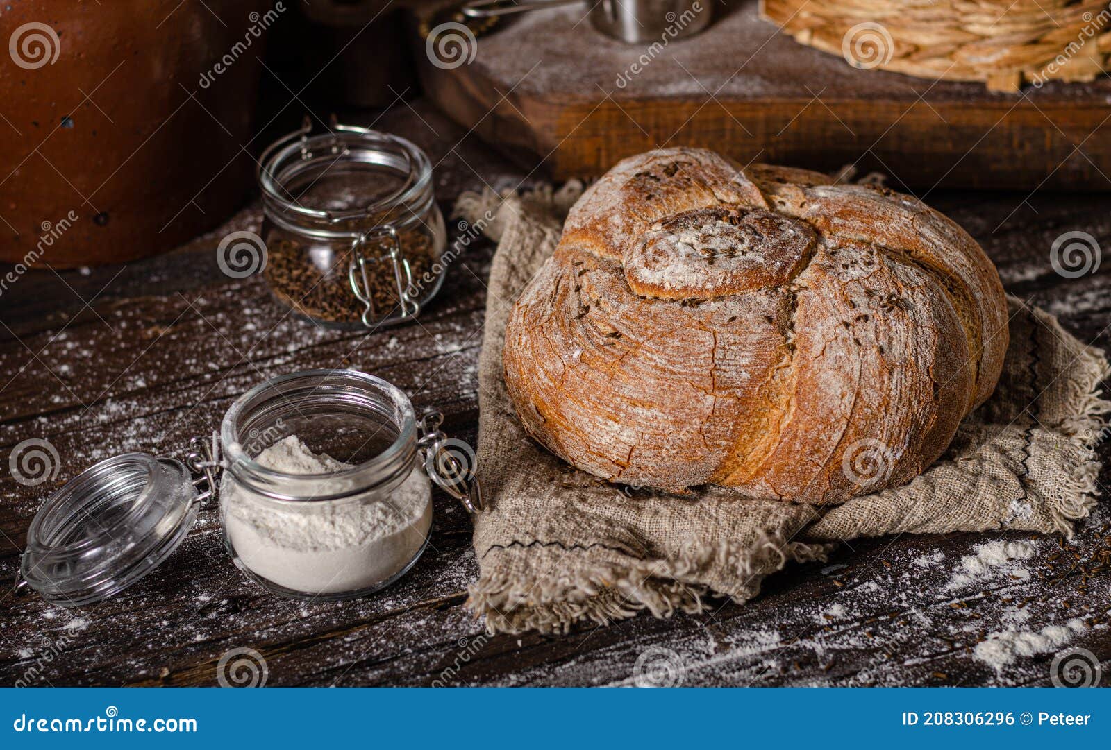 Homemade rustic bread stock photo. Image of board, meal - 208306296