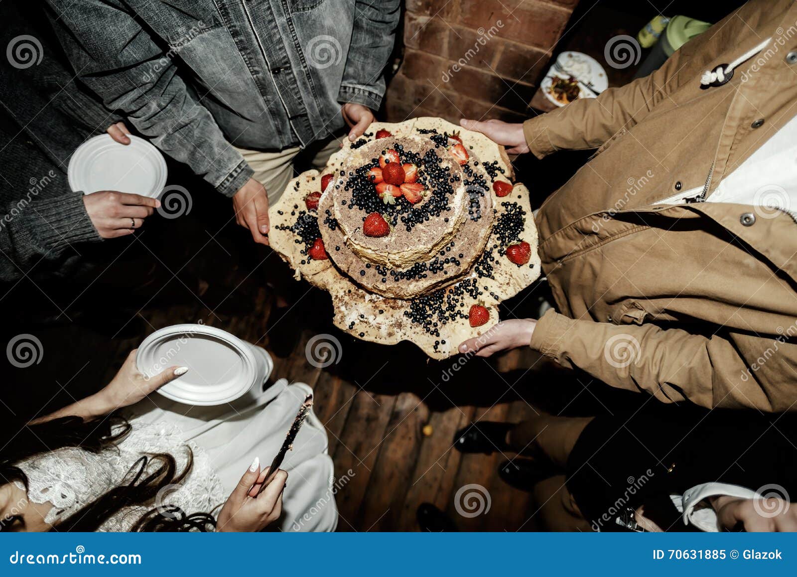 Homemade Rustic Wedding Cake Stock Image - Image of cutting, knife ...