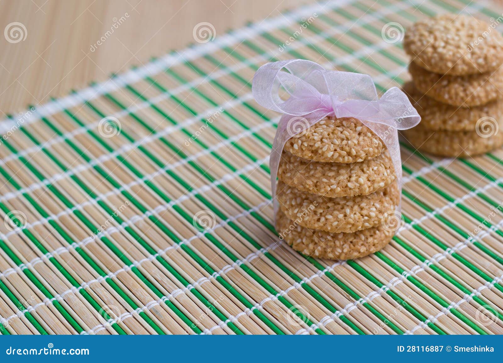 Homemade Sesame Seed Cookies with Pink Bow Stock Image - Image of ...