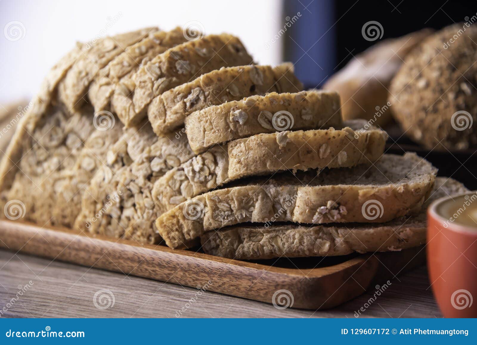Homemade Slide Bread on the Wooden Plaques Stock Photo - Image of piece ...