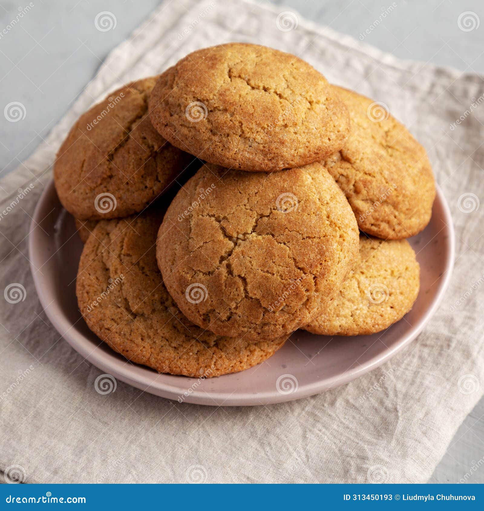 Homemade Soft and Chewy Snickerdoodle Cookies on a Plate, Side View ...