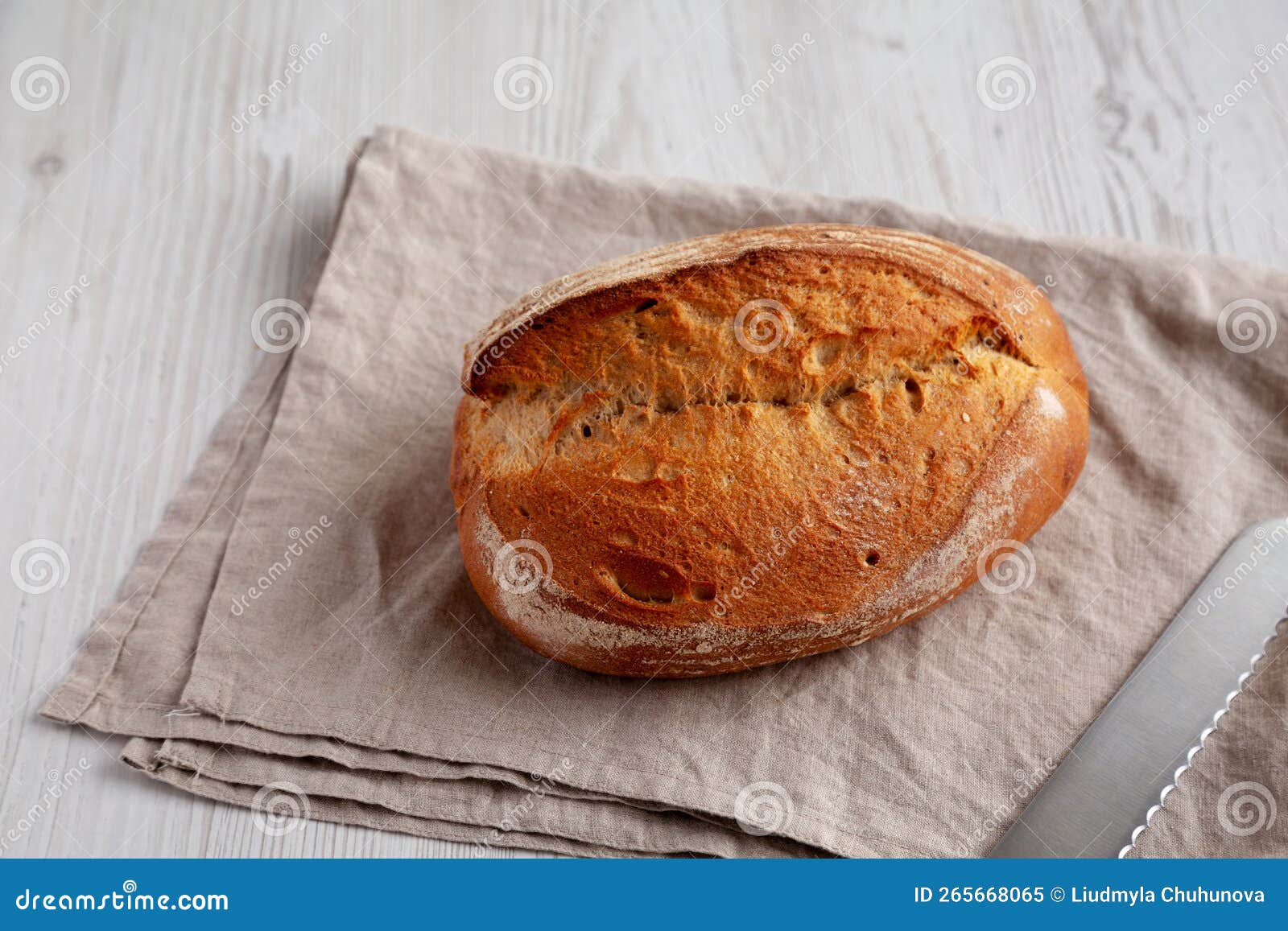 Homemade Sourdough Bread, Side View. Copy Space Stock Image - Image of ...