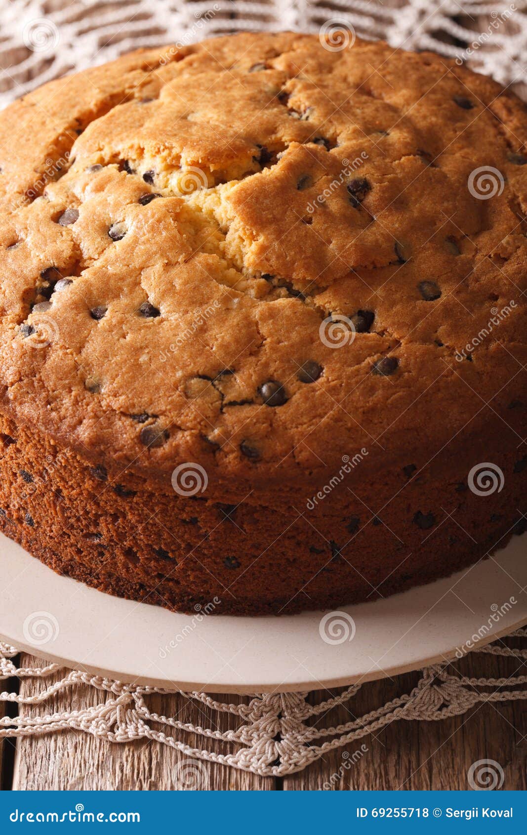 Homemade Sponge Cake with Chocolate Chips Close-up. Vertical Stock ...