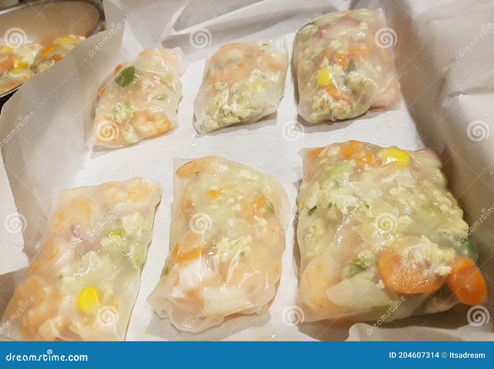 Spring Roll with Rice Paper Wrap Stock Photo - Image of herb, roll ...
