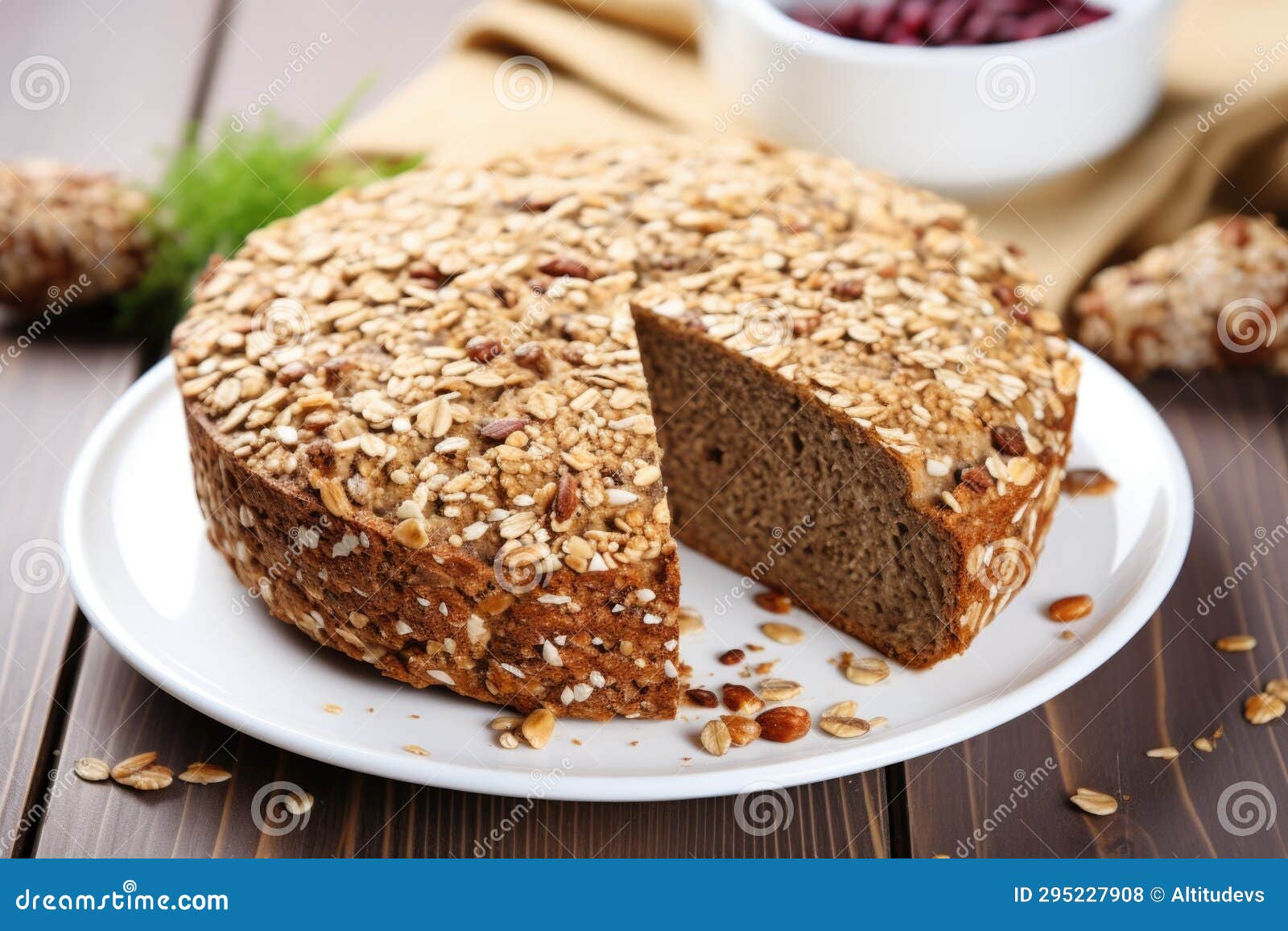 Homemade Sprouted Grain Bread on Ceramic Dish Stock Photo - Image of ...