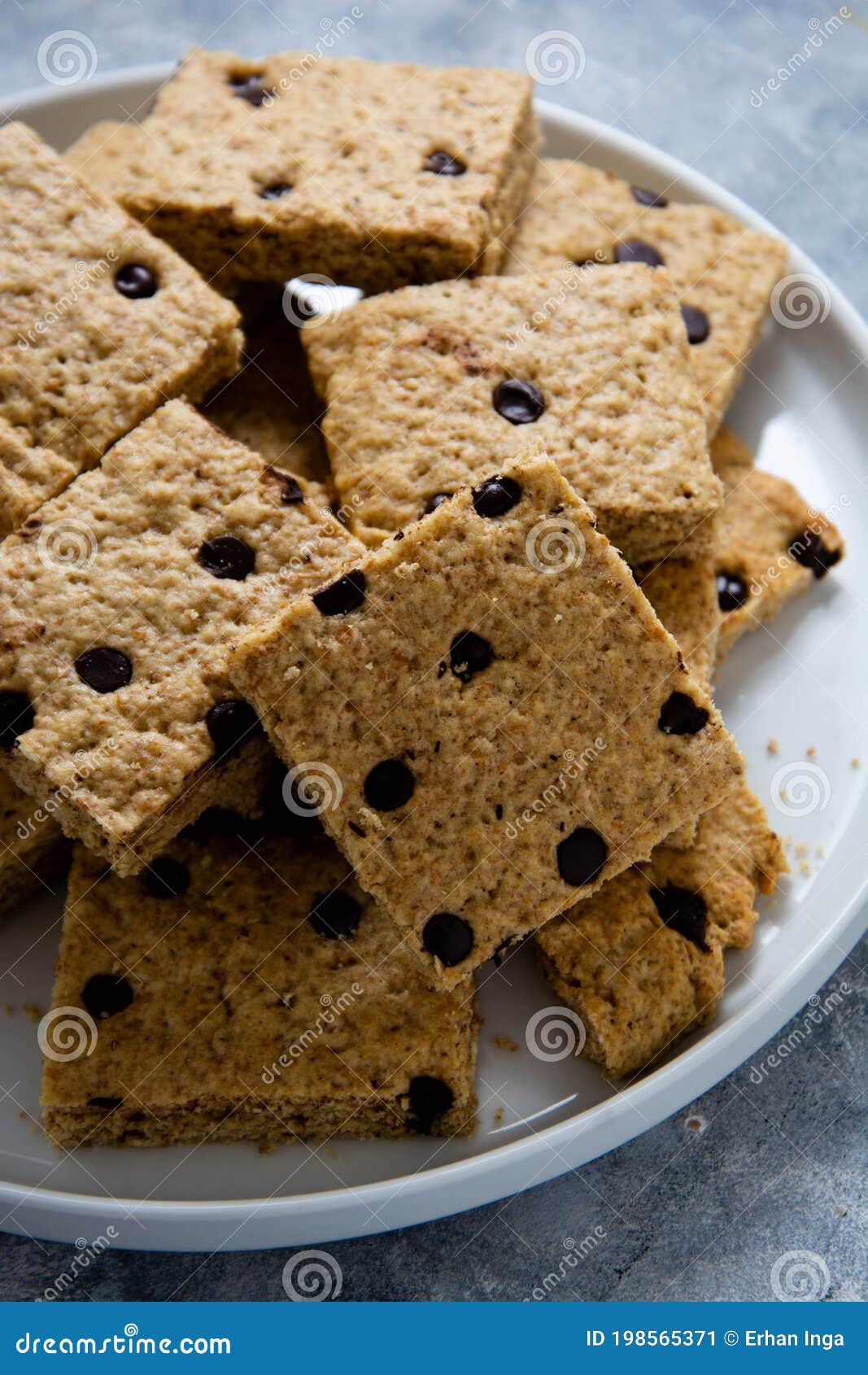 Homemade Square Cookies. a Stack of Chocolate Chip Cookies Stock Image ...