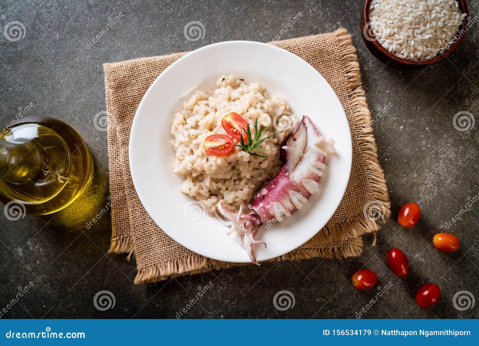 Squids or octopus risotto stock image. Image of leaf - 156534179