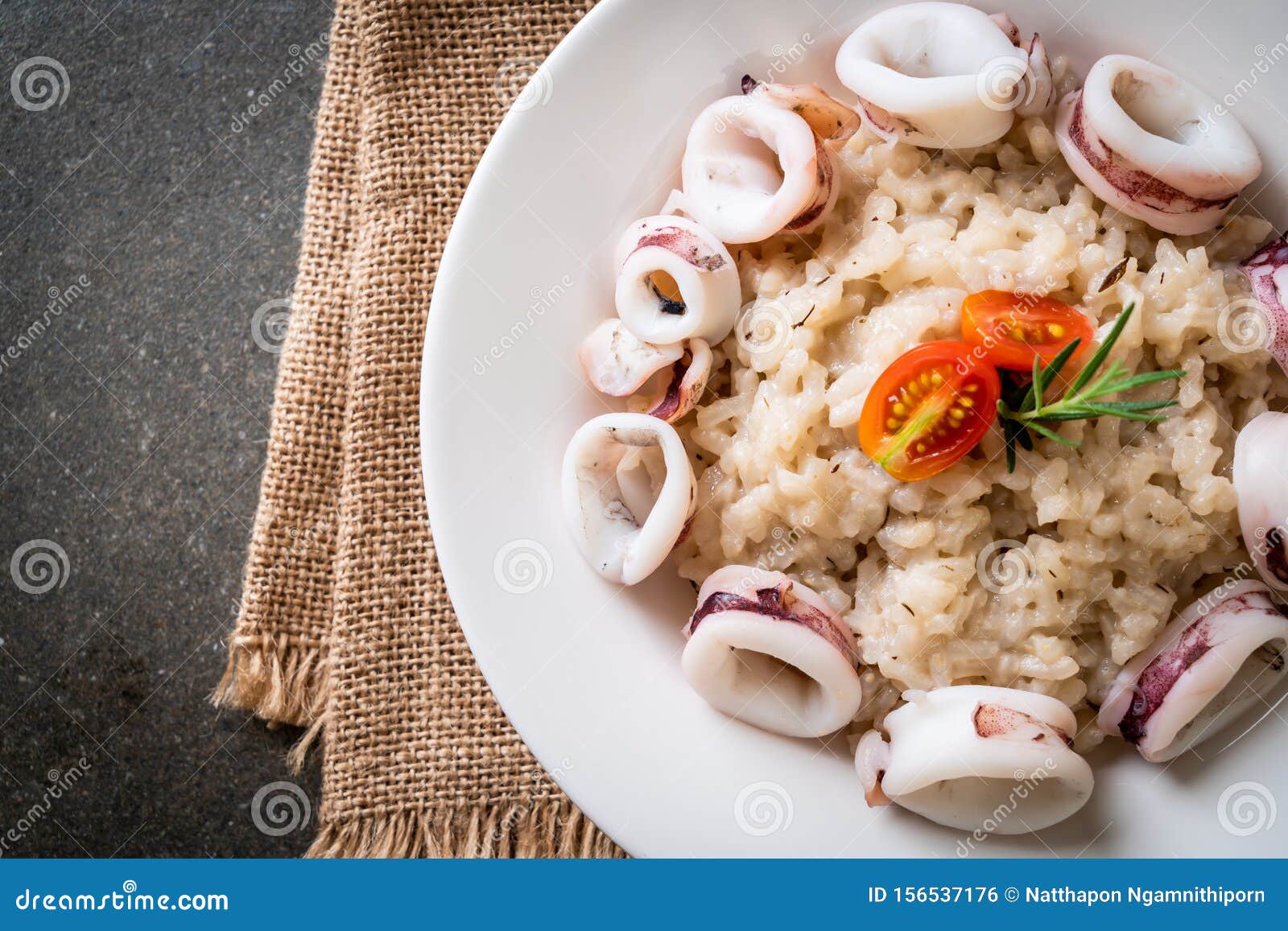 Squids or octopus risotto stock photo. Image of fine - 156537176