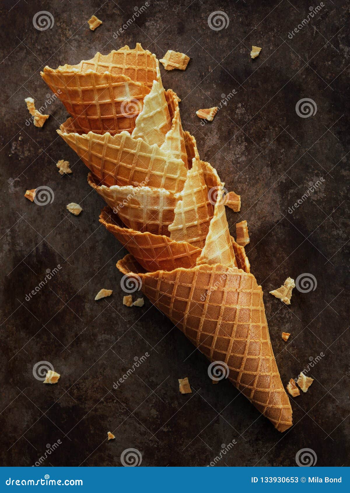 Homemade Stacked Empty Cornets Or Ice Cream Waffle Cones On Dark ...