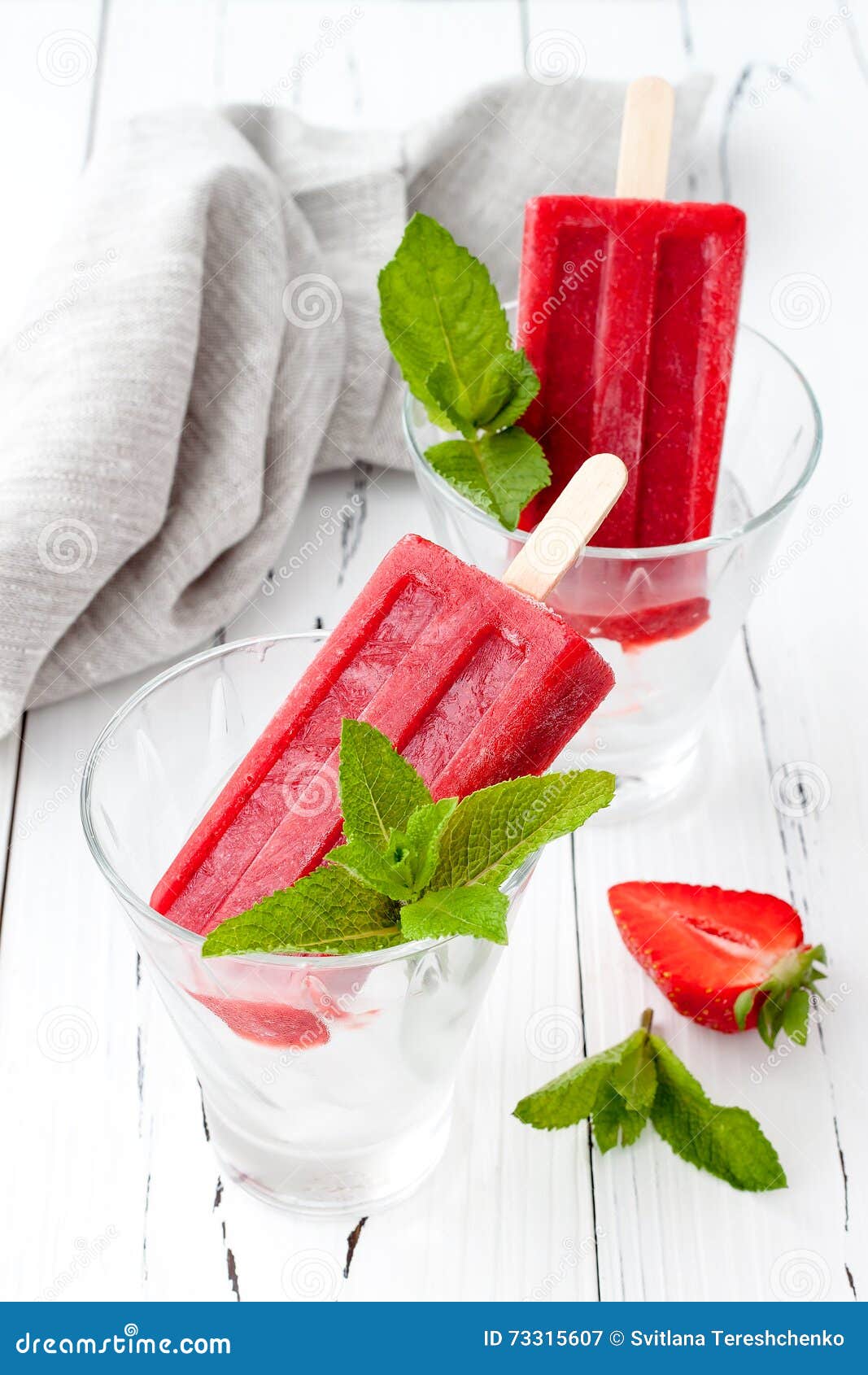 Homemade Strawberry Mint - Ice Pops - Popsicles - Paletas. Stock Image ...