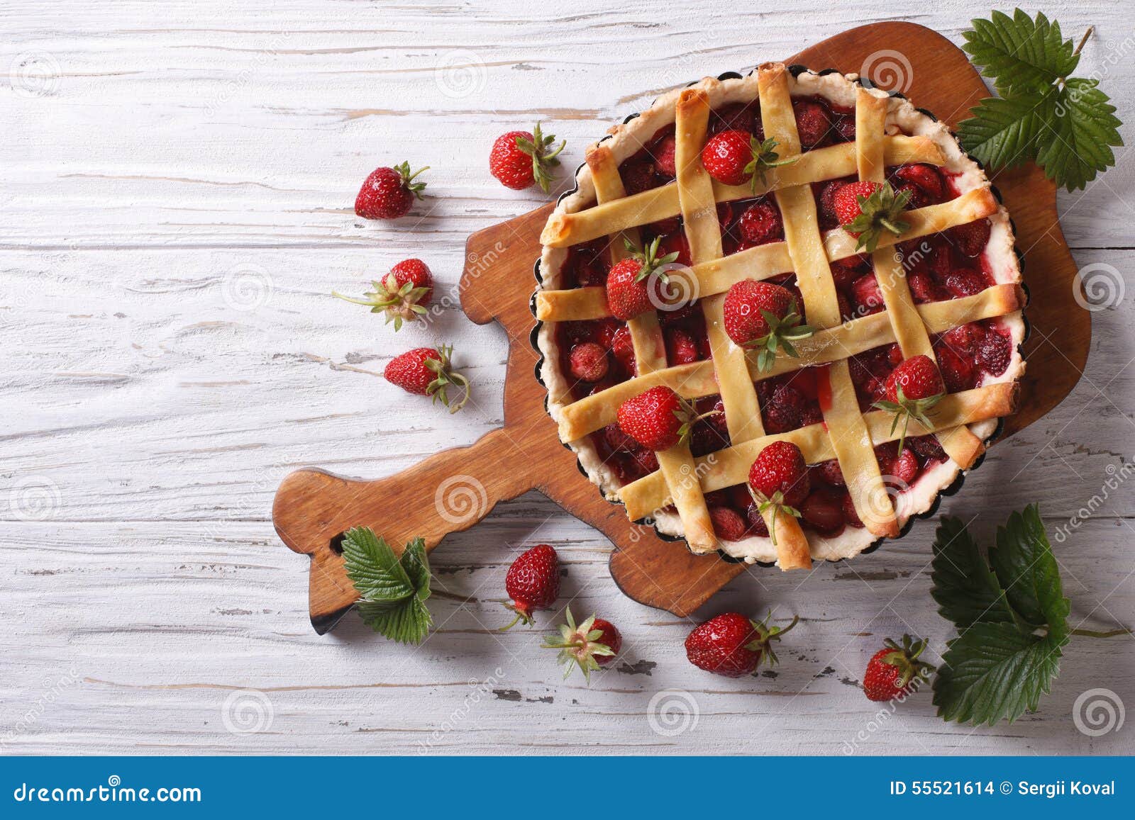 Homemade Strawberry Pie Horizontal Top View, Rustic Style Stock Photo ...